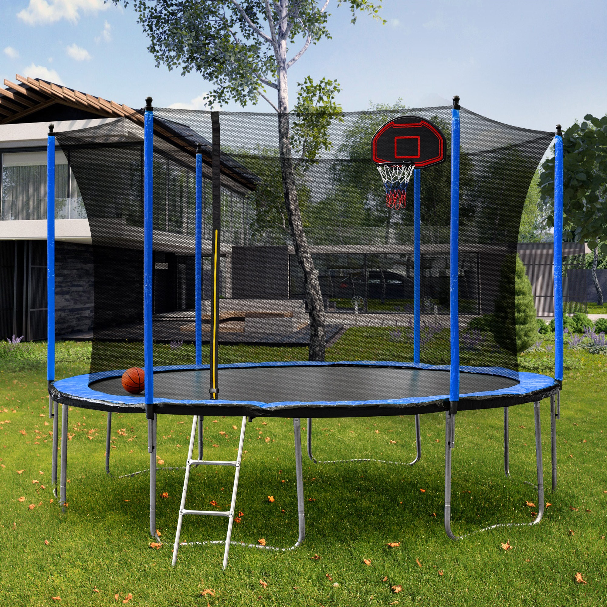 LOVMOR 15FT Trampoline with Basketball Hoop Inflator and Ladder(Inner ...