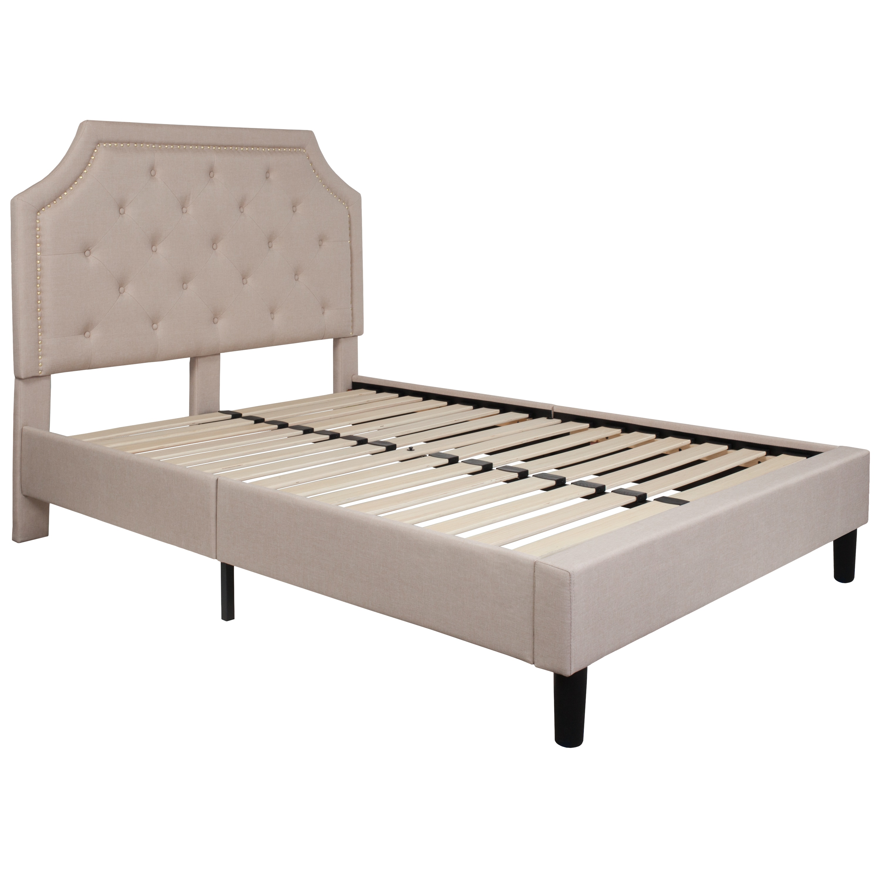 Emma + Oliver Full Tufted Platform Bed in Beige Fabric with 10 Inch ...