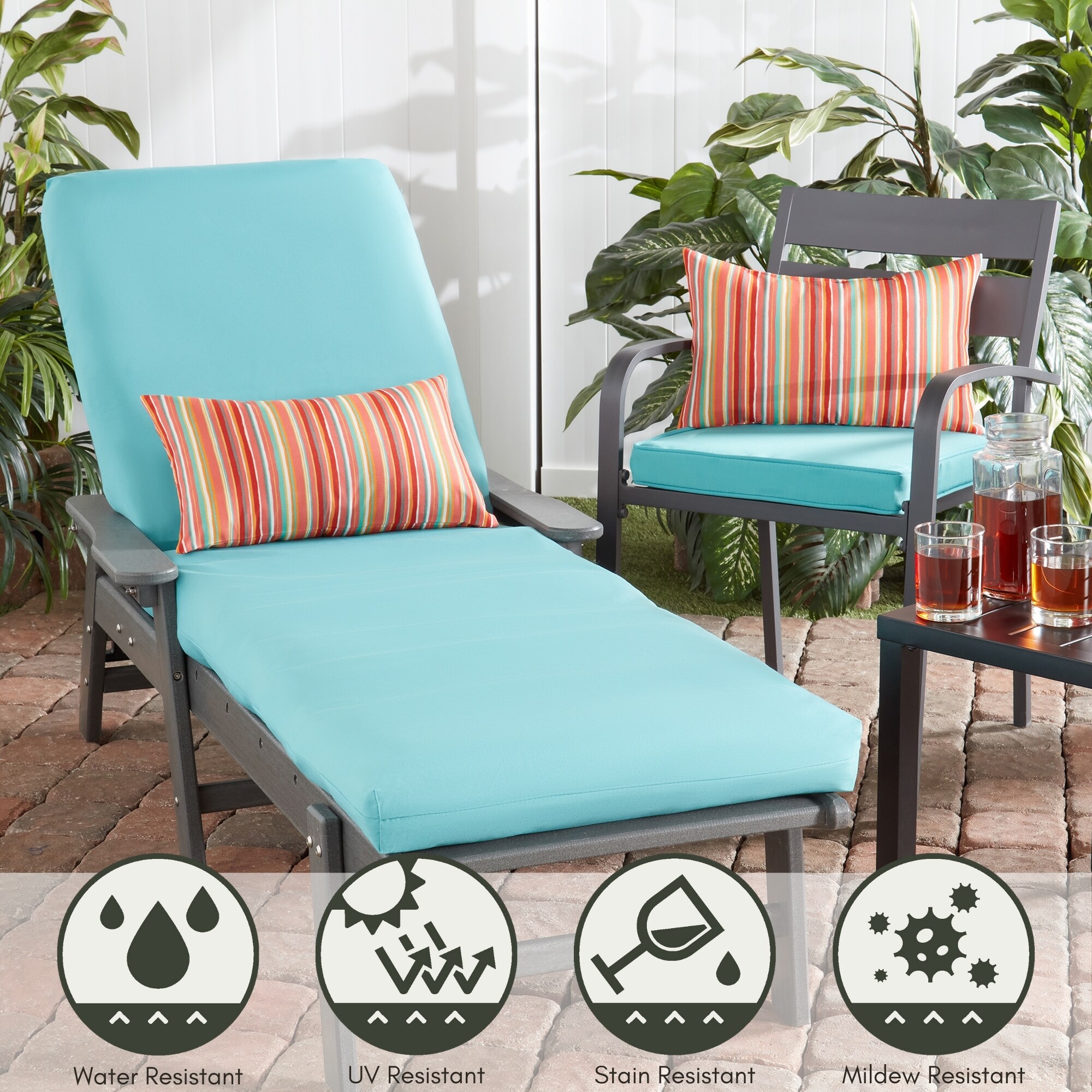 Greendale Home Fashions Outdoor 44 in x 23 in Teal Patio Chaise Lounge Chair Cushion OC2802 TEAL at Lowes