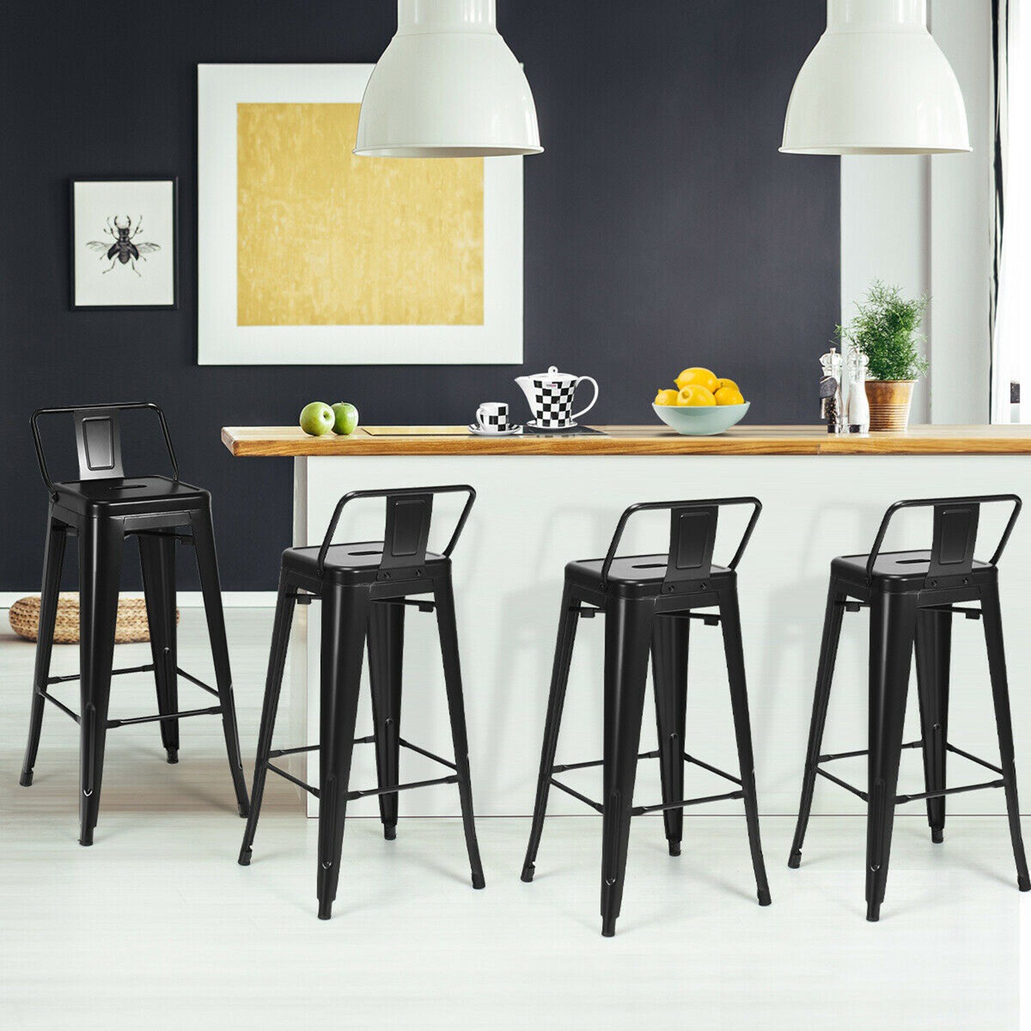 Costway Set of 4 Metal Bar Stools 30 inches Bar Height Barstools ...