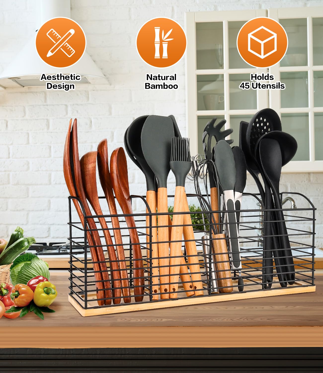 Kitstorack Extra Large 4-Compartment Kitchen Utensil Holder for ...