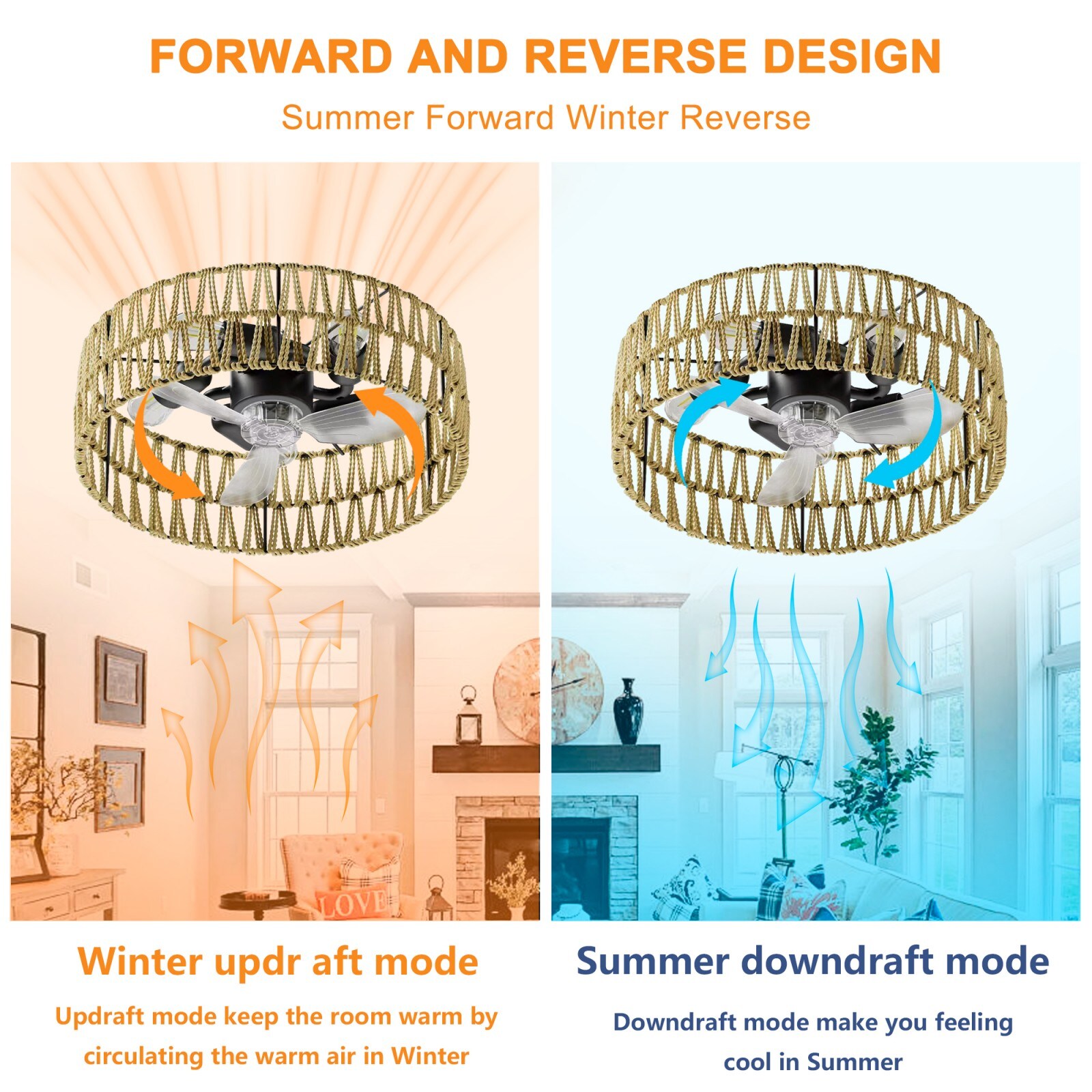 GlasFlength 3 PCS Blades Low Profile Flush Mount Ceiling Fan With ...