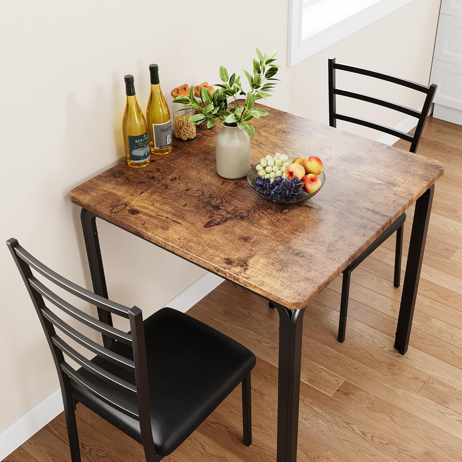 Garvee 3 Piece Dining Table Set for 2 Metal Frame Wood Kitchen Table ...