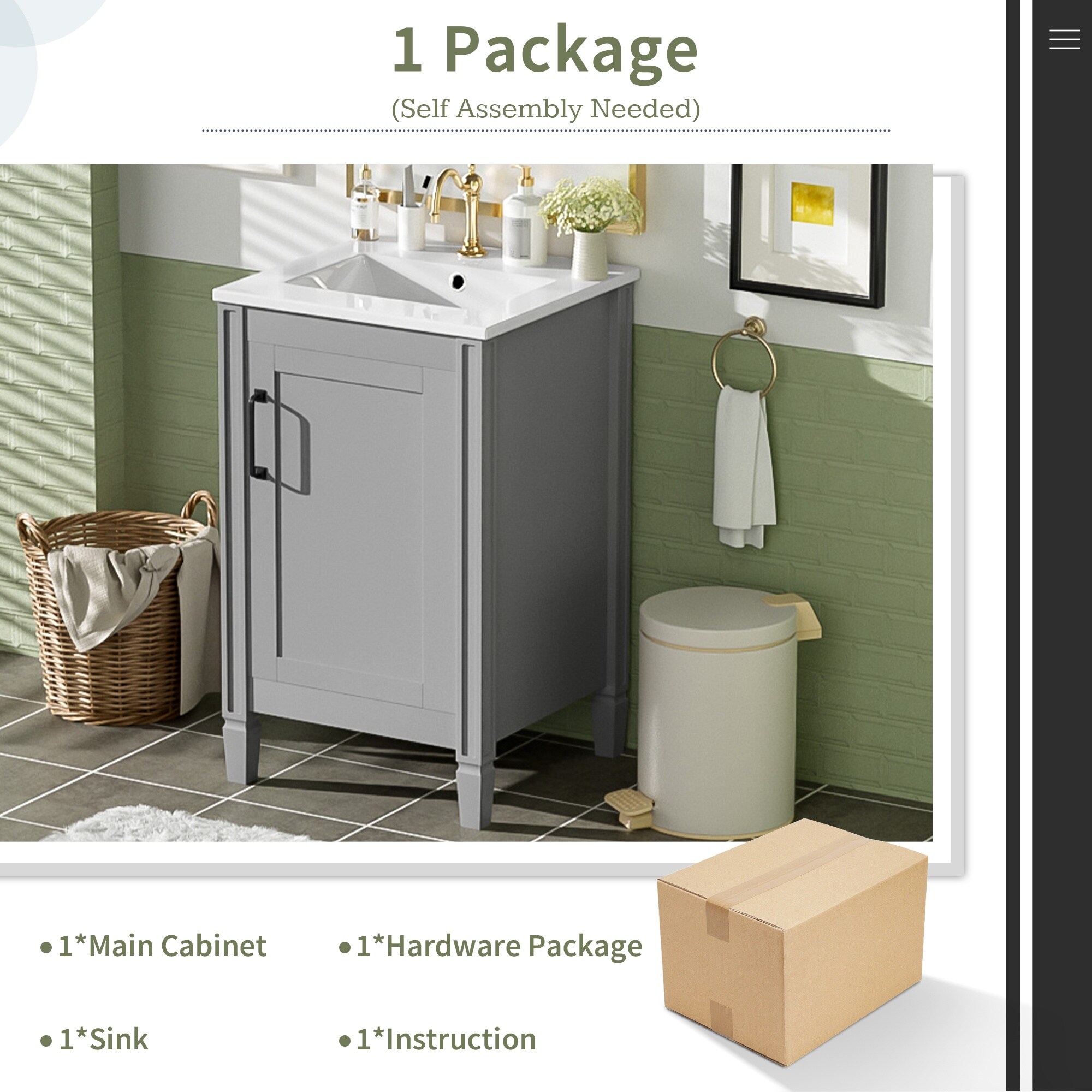 Homy Casa Pebble Gray 20 Inch Bathroom Vanity with Sink Solid Wood ...