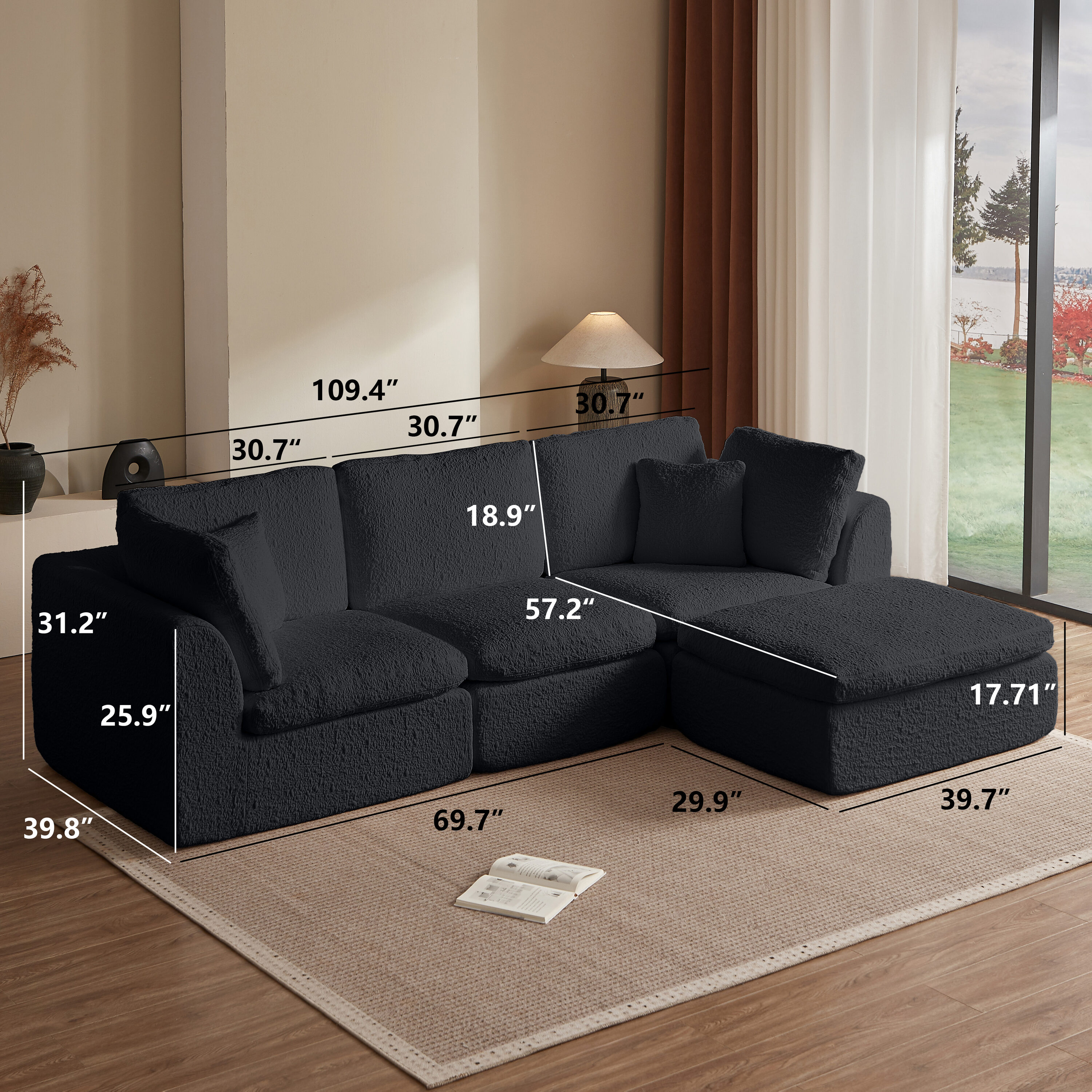 Tatayosi 110inches Cloud Sectional Couches for Living Room Convertible ...