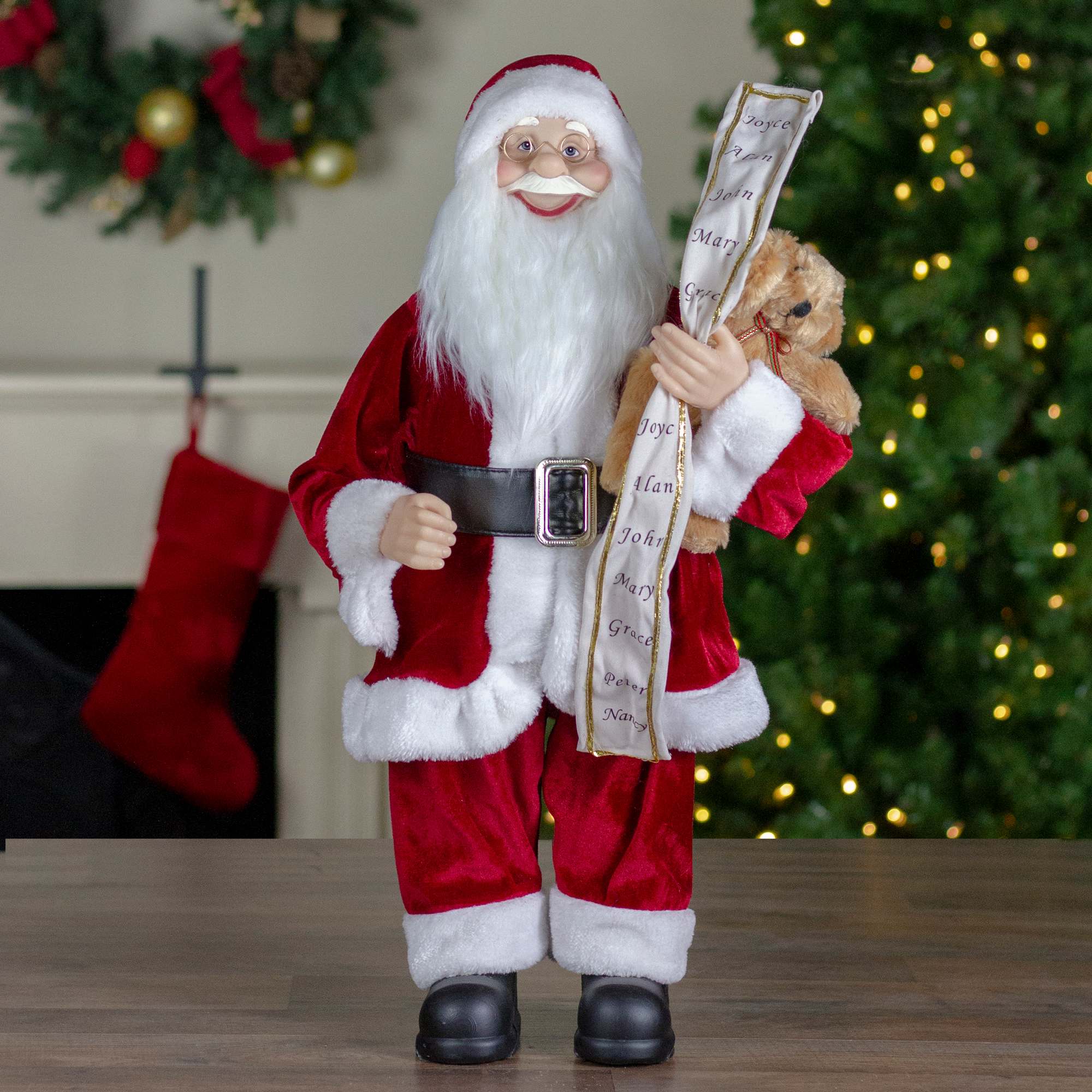 Northlight Standing Santa with Teddy Bear and List Christmas Figure ...
