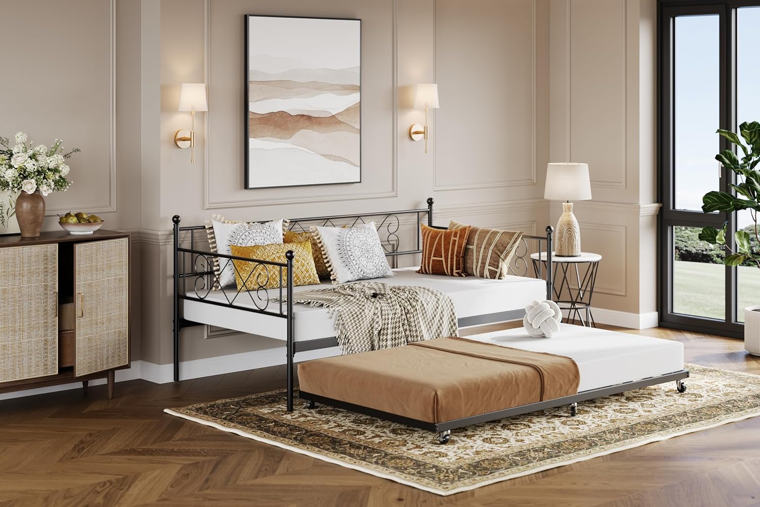 Garvee Twin Daybed with Trundle Heart Shaped Headboard Metal Frame ...