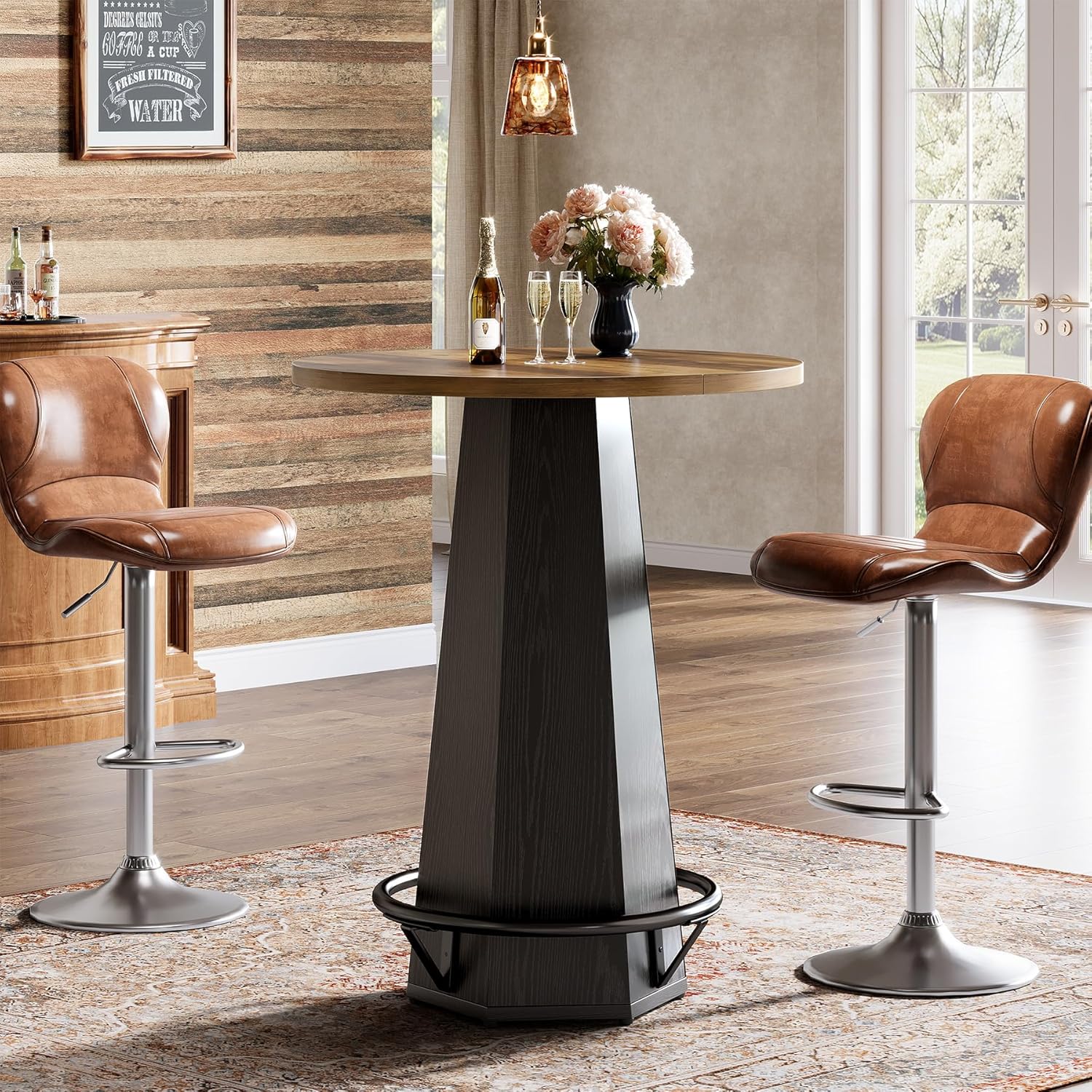 Tribesigns Home Bar Table 39.4 H x 31.5 W Brown and Black Round Bistro ...