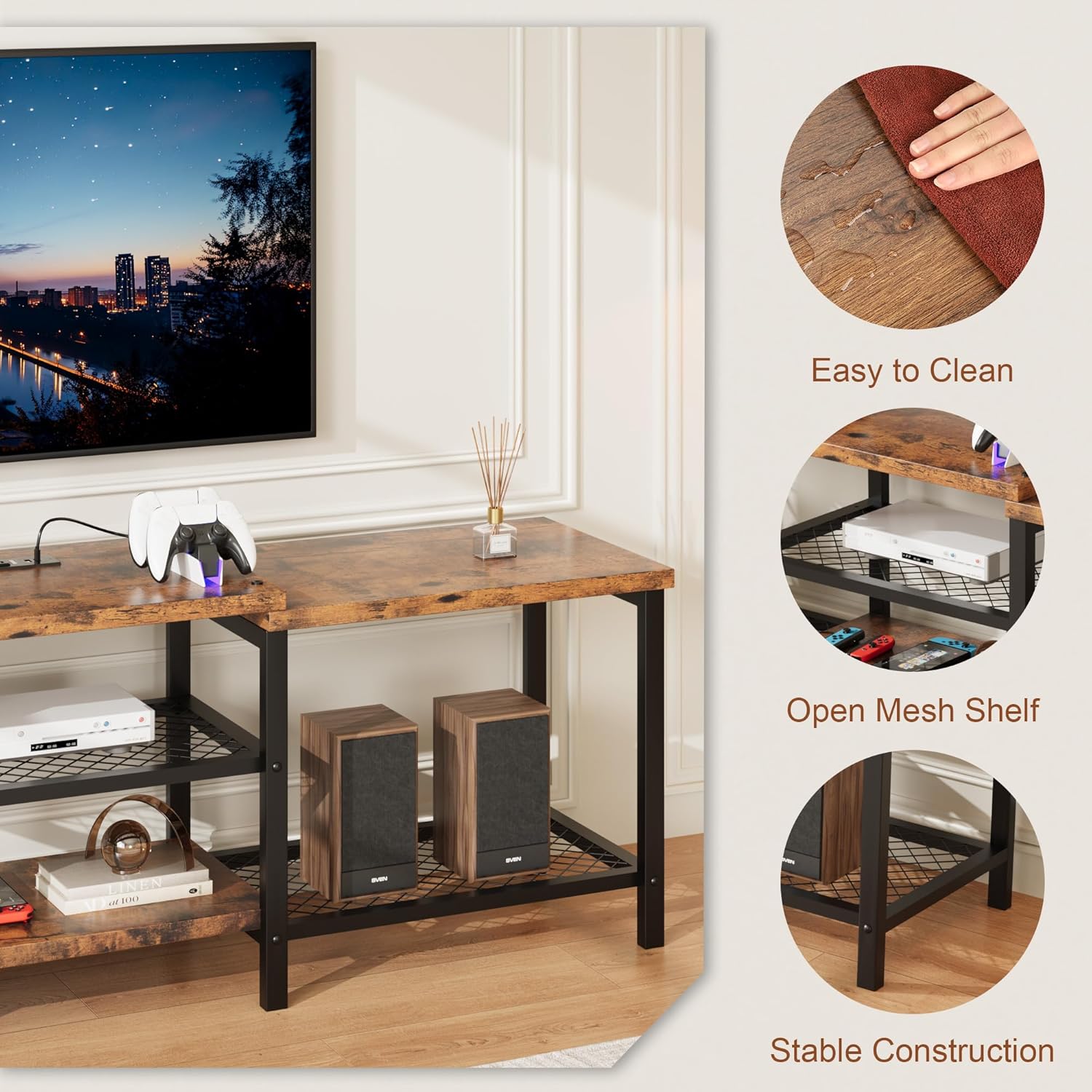 Qeetex TV Stand with LED Lights for 55/65/75 in TV 67 in Large ...