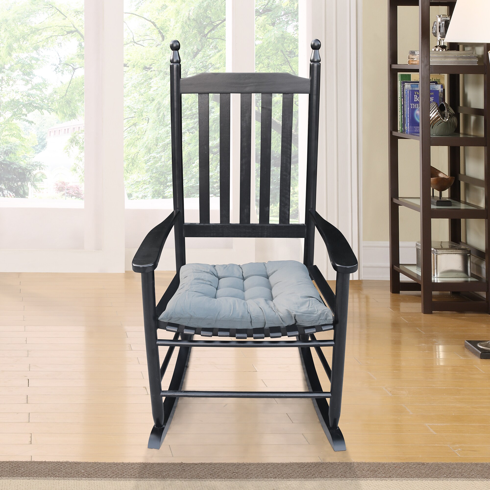 AAZJ Patio Chair Black Paint Wood Frame Rocking Chair with Slat Seat in ...