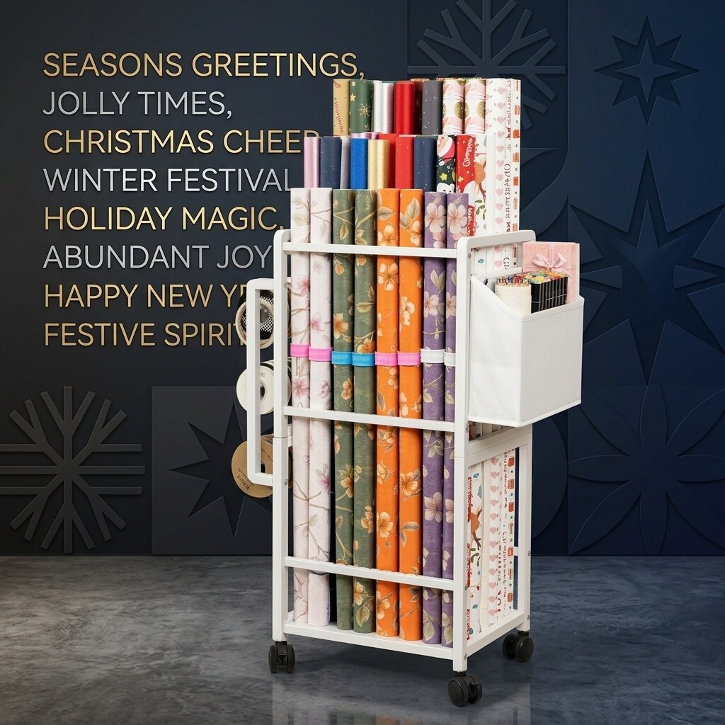 Afoxsos Adjustable Wrapping Paper Organizer Cart Metal Storage Stand ...