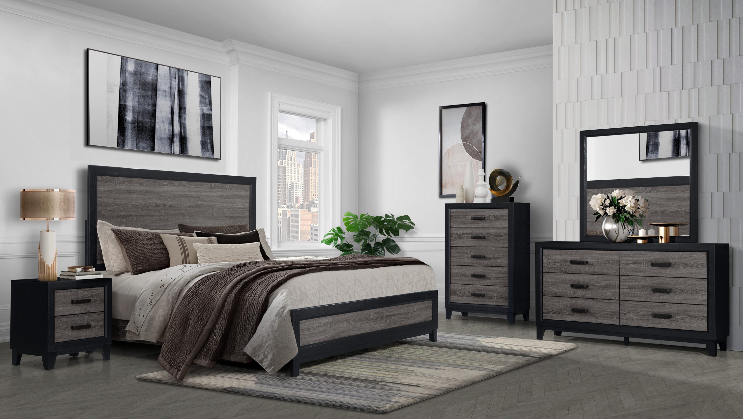 Blisstyle Soluto Grey and Black Nightstand Modern Farmhouse Bedroom ...