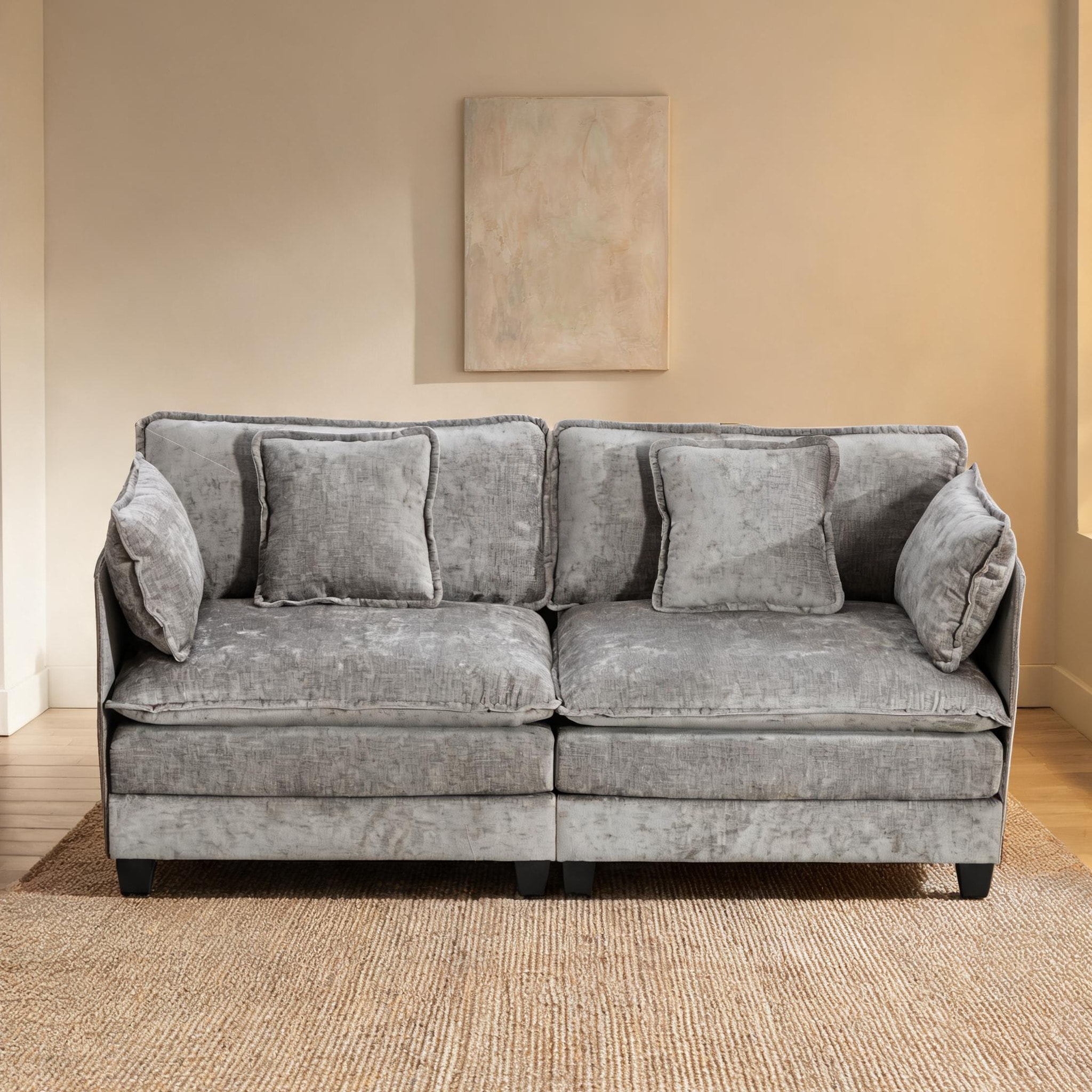 SunJet Two-Seat Armless Sofa Modern Rectangle Chenille Upholstery in ...