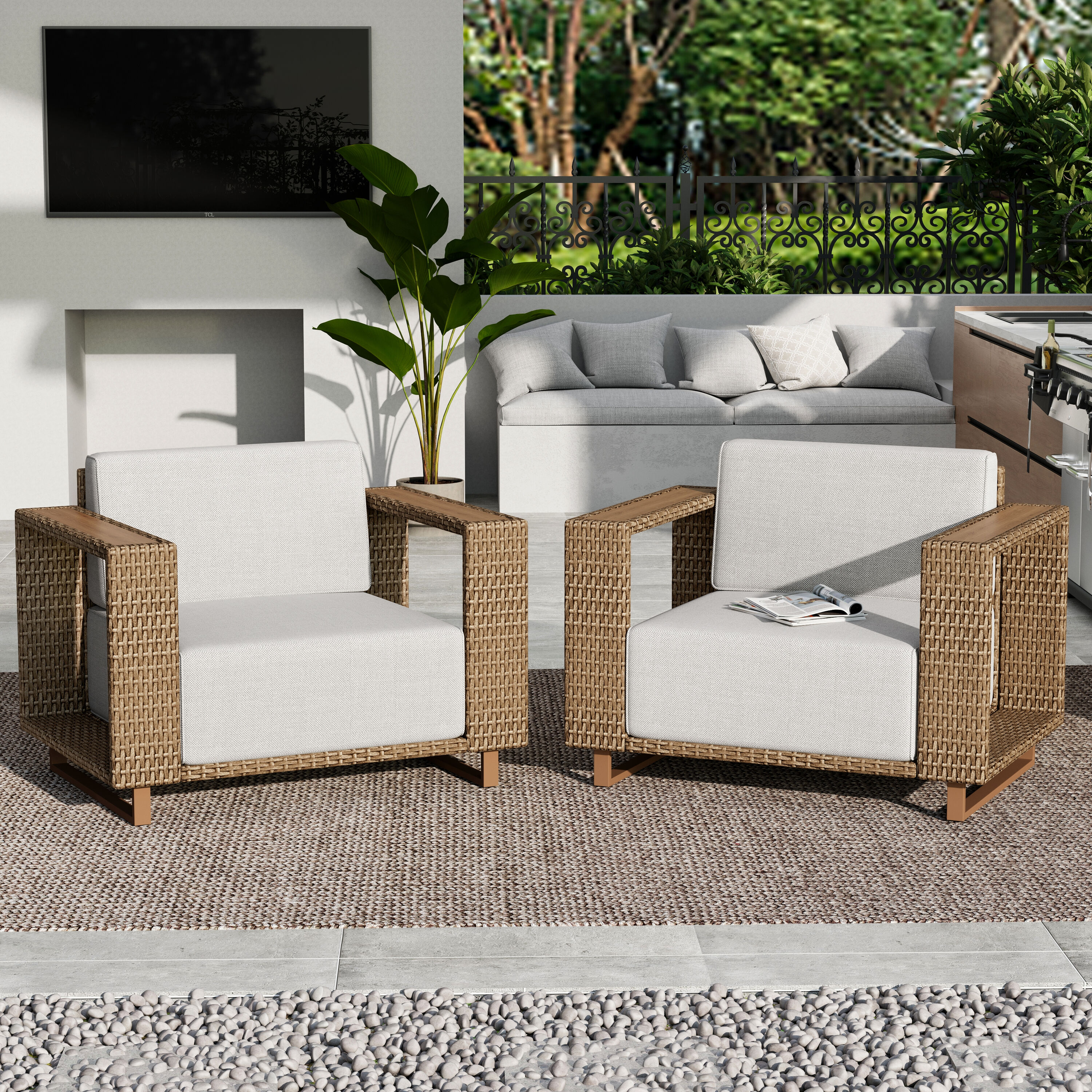 Sunshine Valley 4-Piece Patio Sofa Conversation Set with Tan Cushions CP003-01-5 at Lowes.com