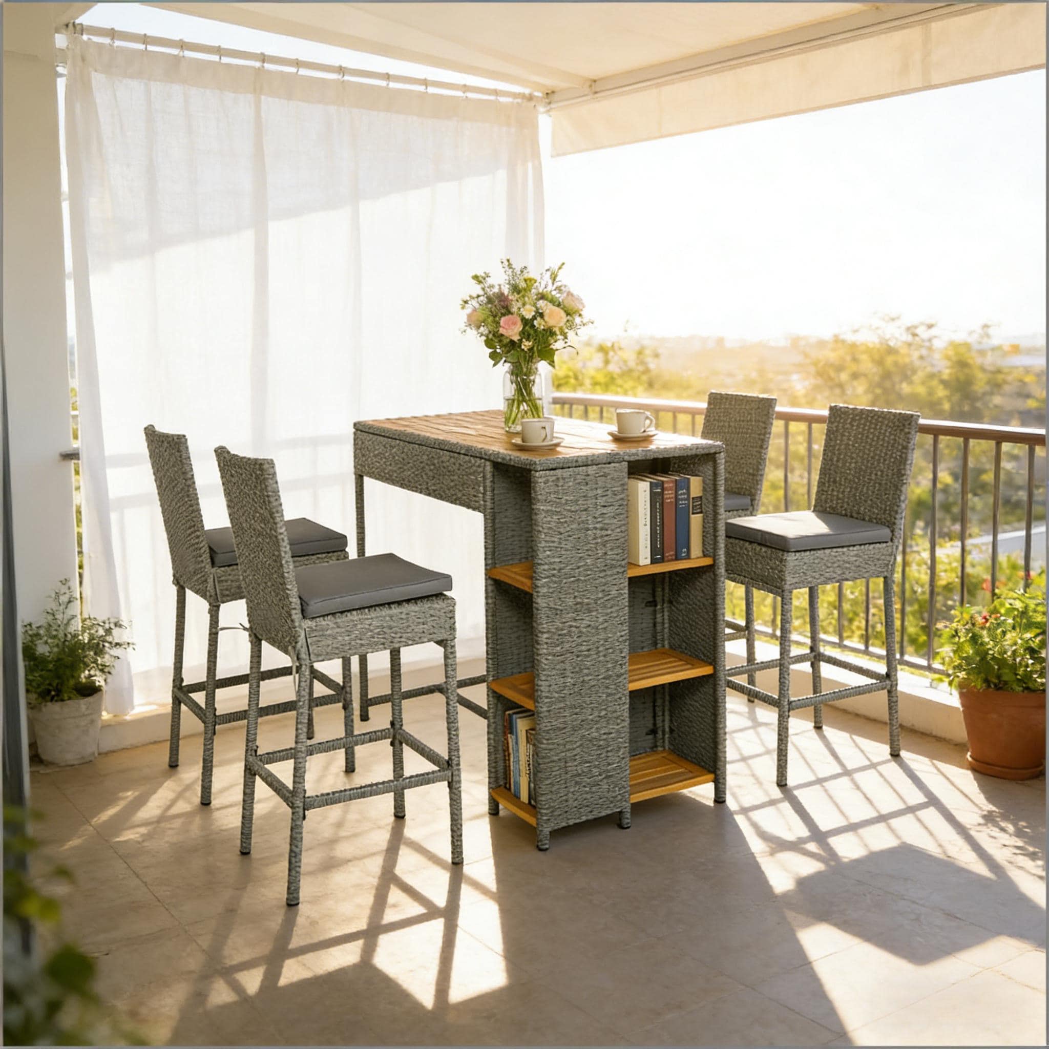 LUXEYARD Outdoor High Top Table and Chairs 5 Piece Wicker Outdoor Bar ...