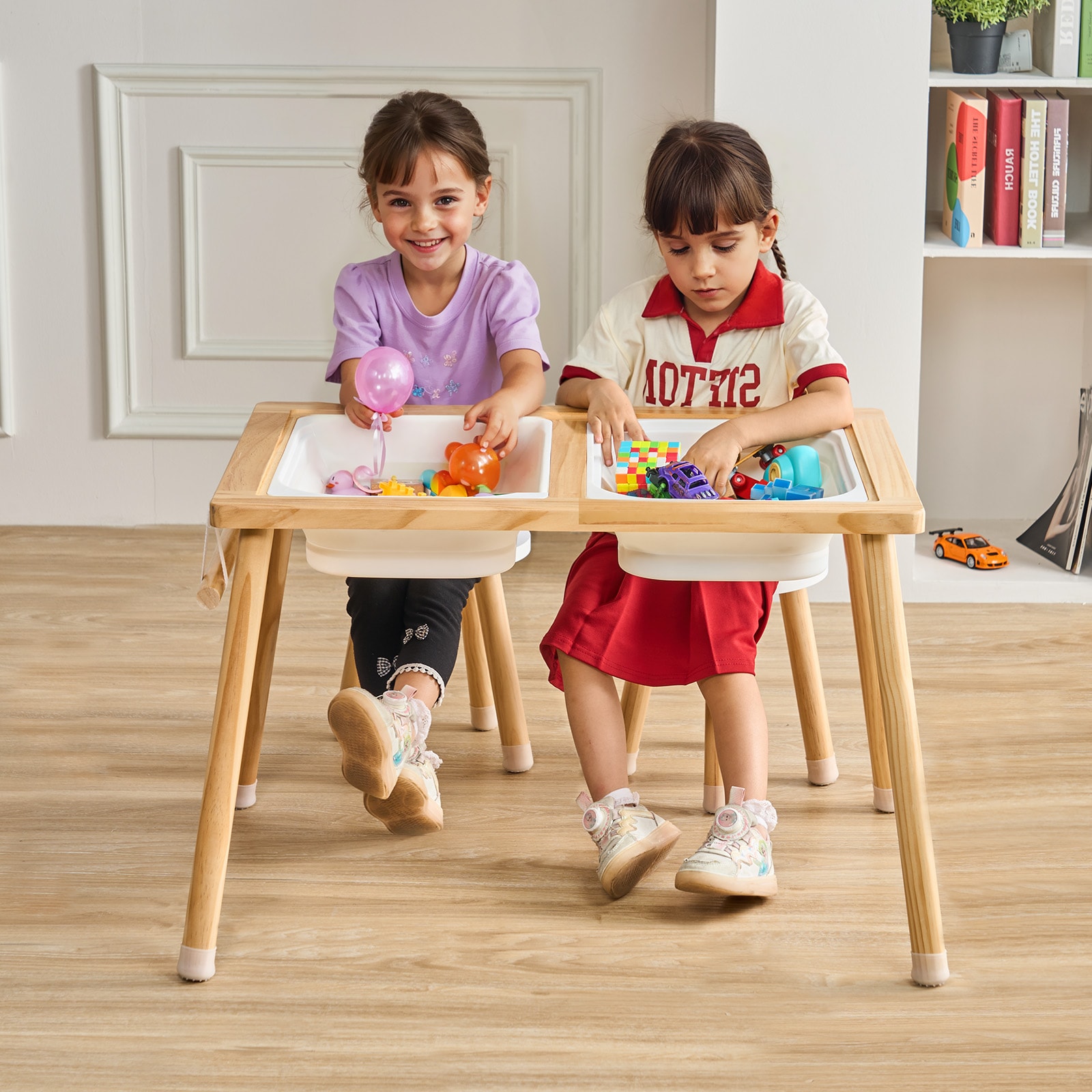 SVOPES Kids Sensory Table and Chairs Set. 2 Stools. 2 Storage Bins ...