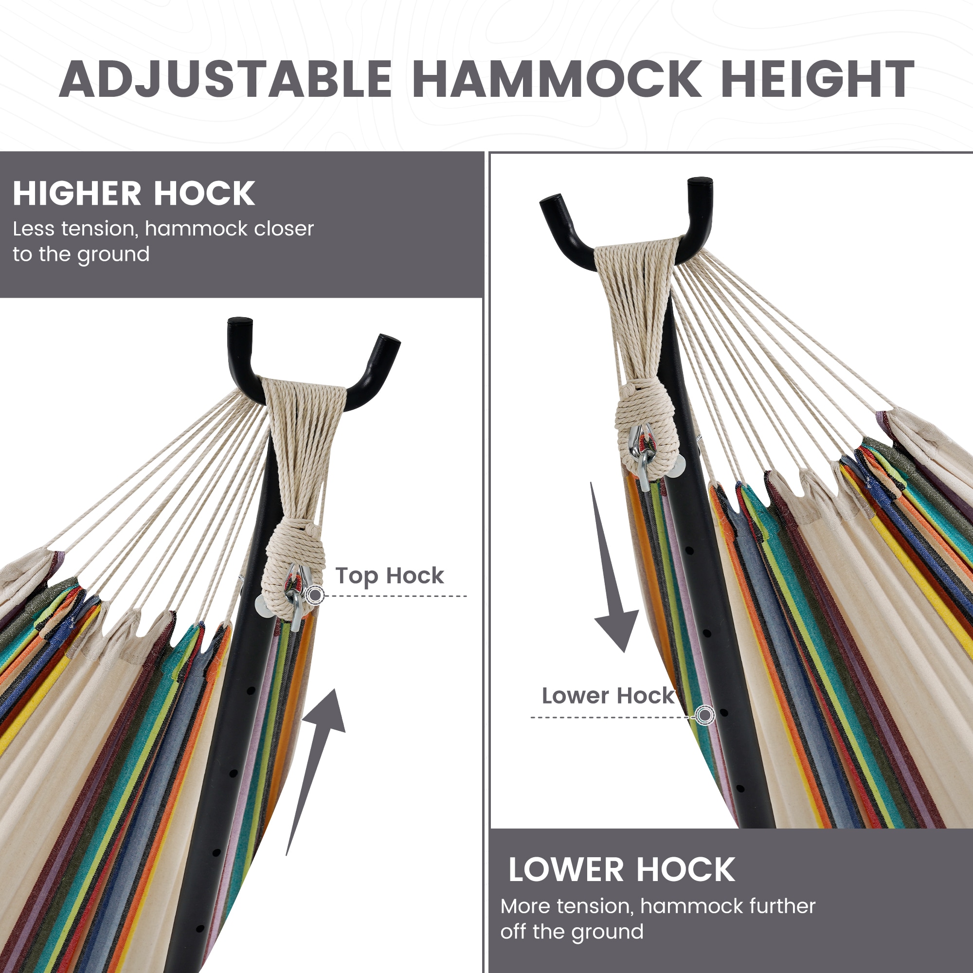 AURA OUTDOOR Hammock with Steel Stand Rainbow Stripes Fabric Hammock ...