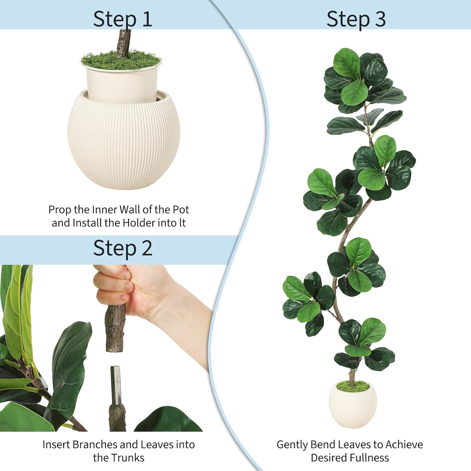 GarveeLife Fiddle leaf fig artificial tree/ 6ft fau+/ moss/ rubber tall ...