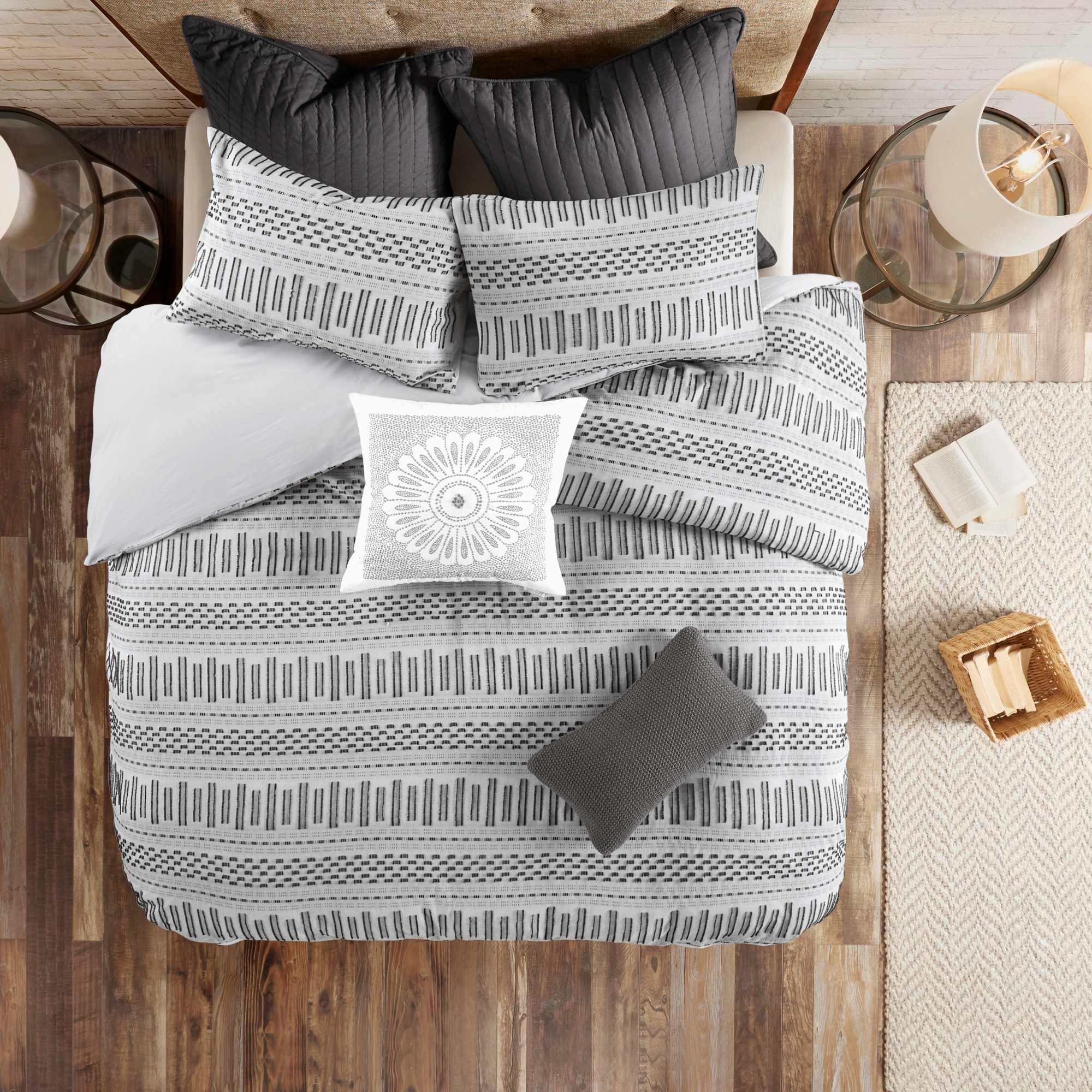 Vynxaria 3 Piece King Cal King Cotton Jacquard Duvet Cover Mini Set in ...