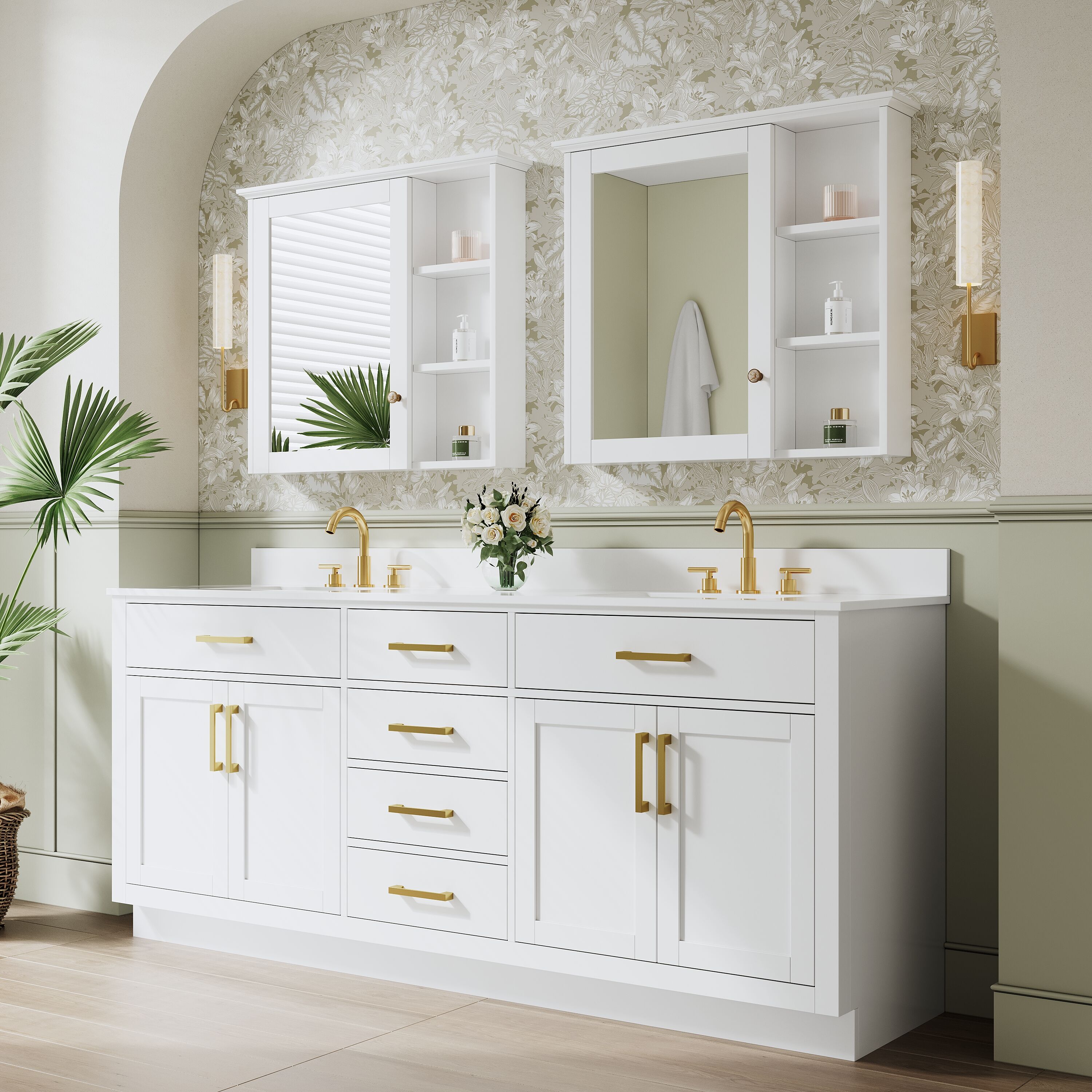 Poinic FF03 Fully Assembled 80-in White Undermount Double Sink Bathroom ...