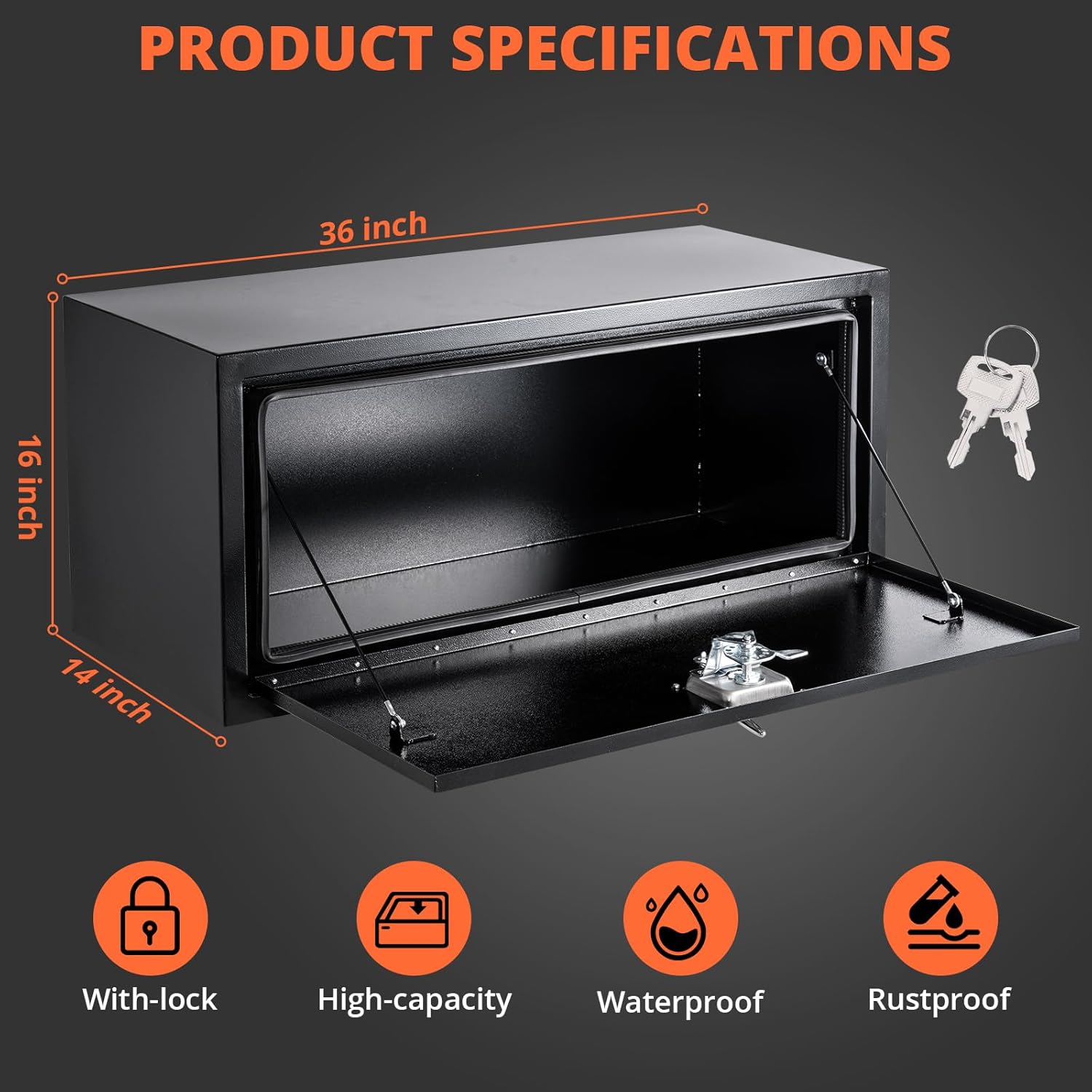 Qeetex 36-14-16 inch Underbody Truck Tool Box Heavy Duty Steel Trailer ...