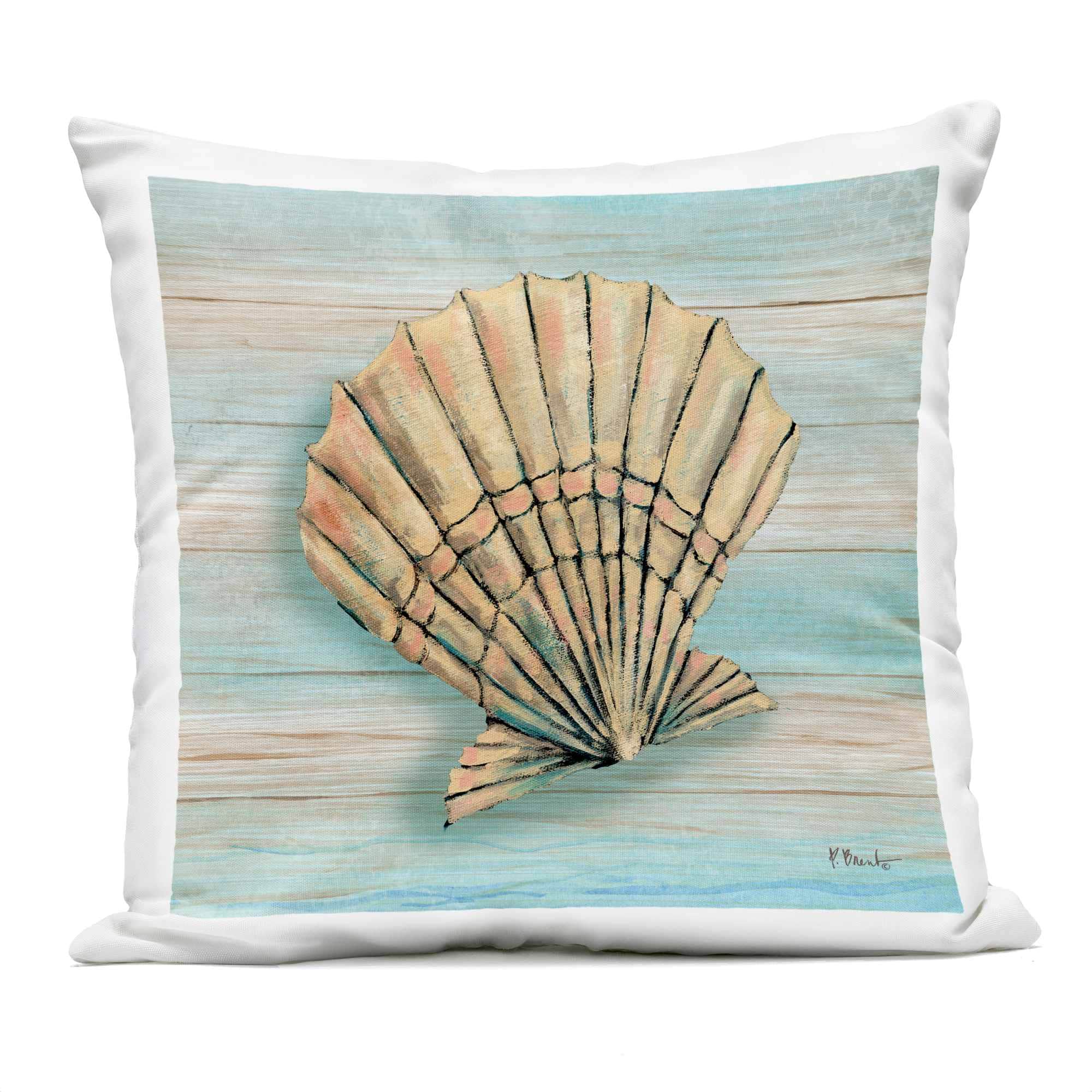 Stupell Industries Coastal Teak Clam Shell Outdoor Printed Pillowdesign ...