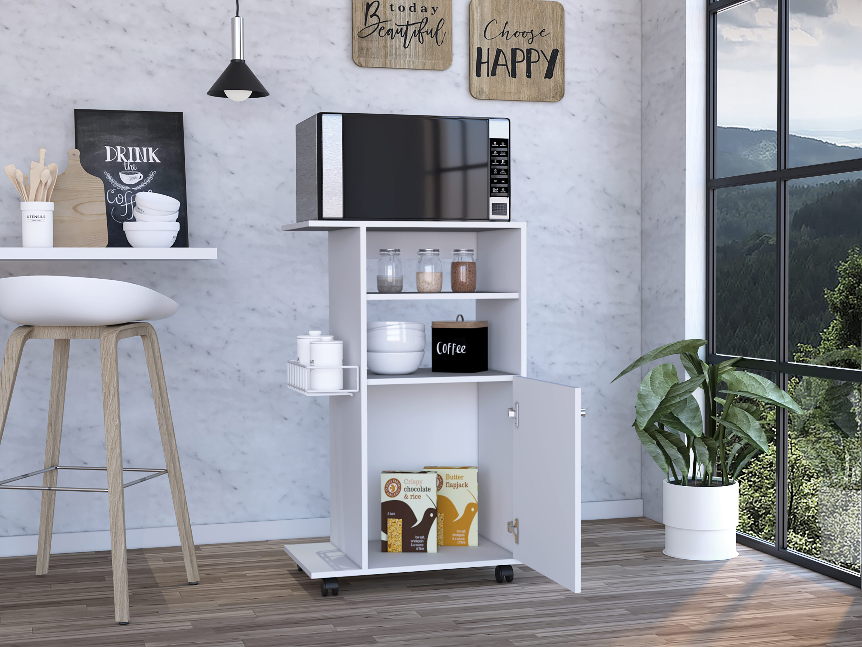 Tinyhomie Kitchen Cart with Shelf Rolling Storage White in the Kitchen ...