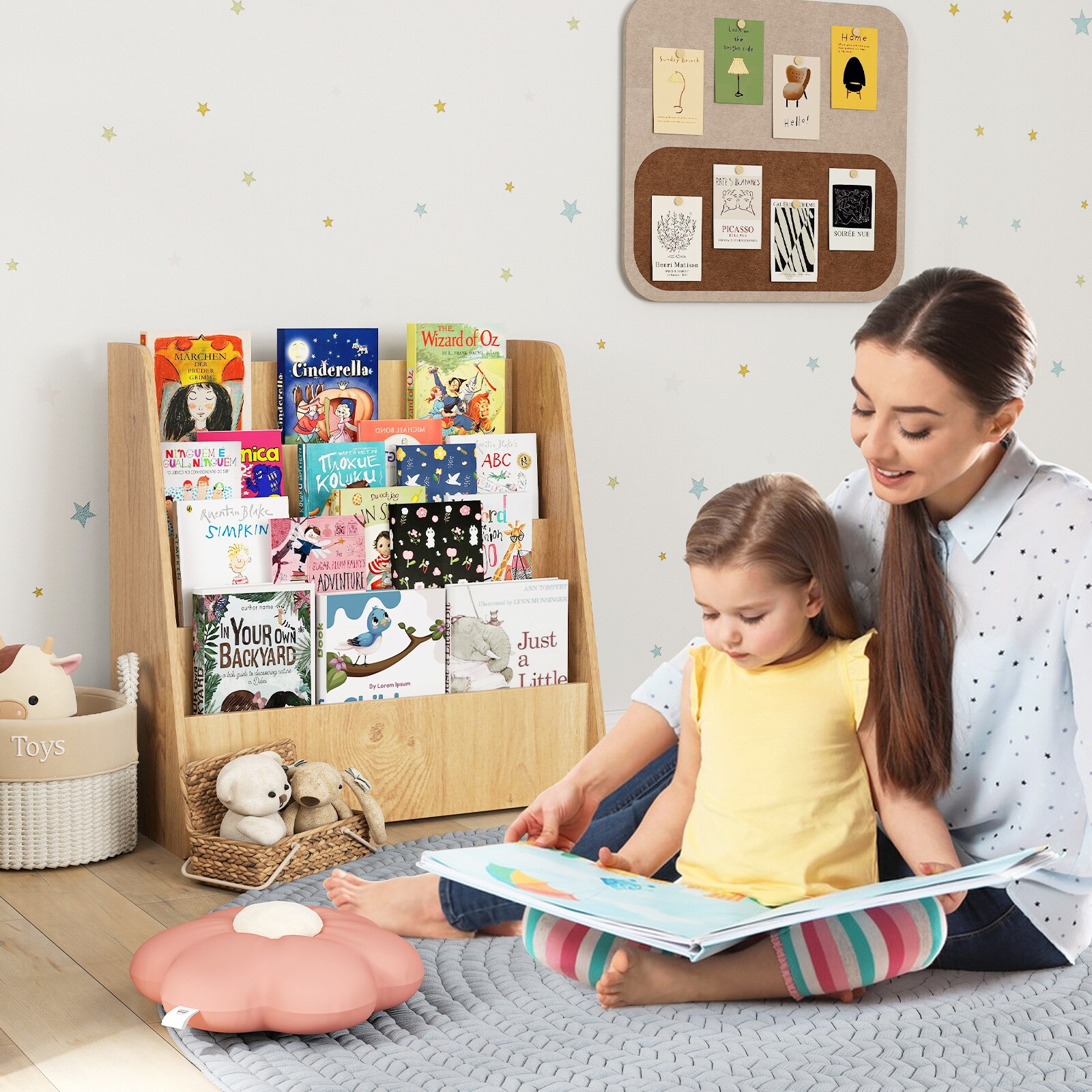 SUGIFT 4-Tier Kids Bookshelf with Deep Front-Facing Compartments Low ...