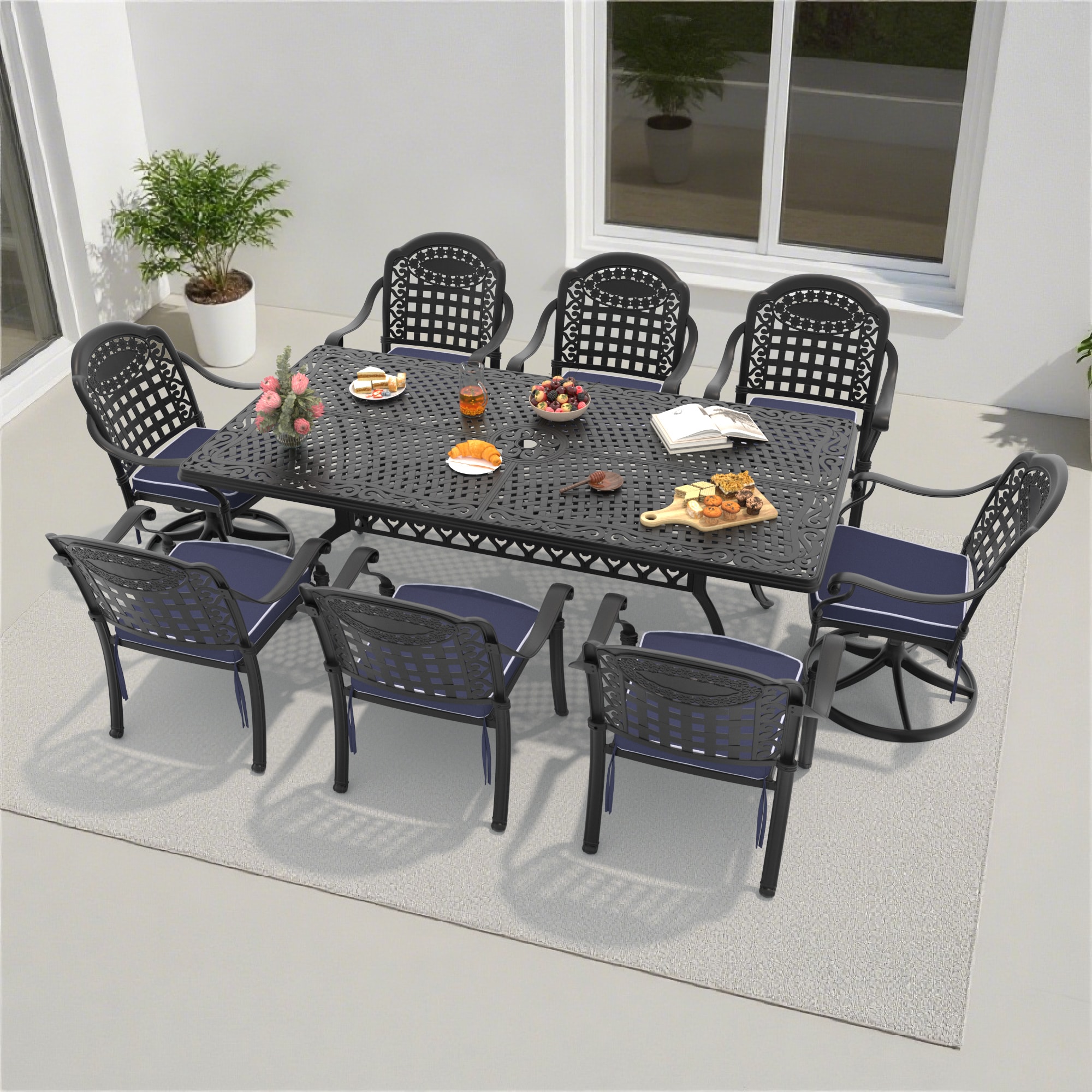 nicesure 9 -Piece Black Patio Dining Set Aluminum Rectangle Table with ...