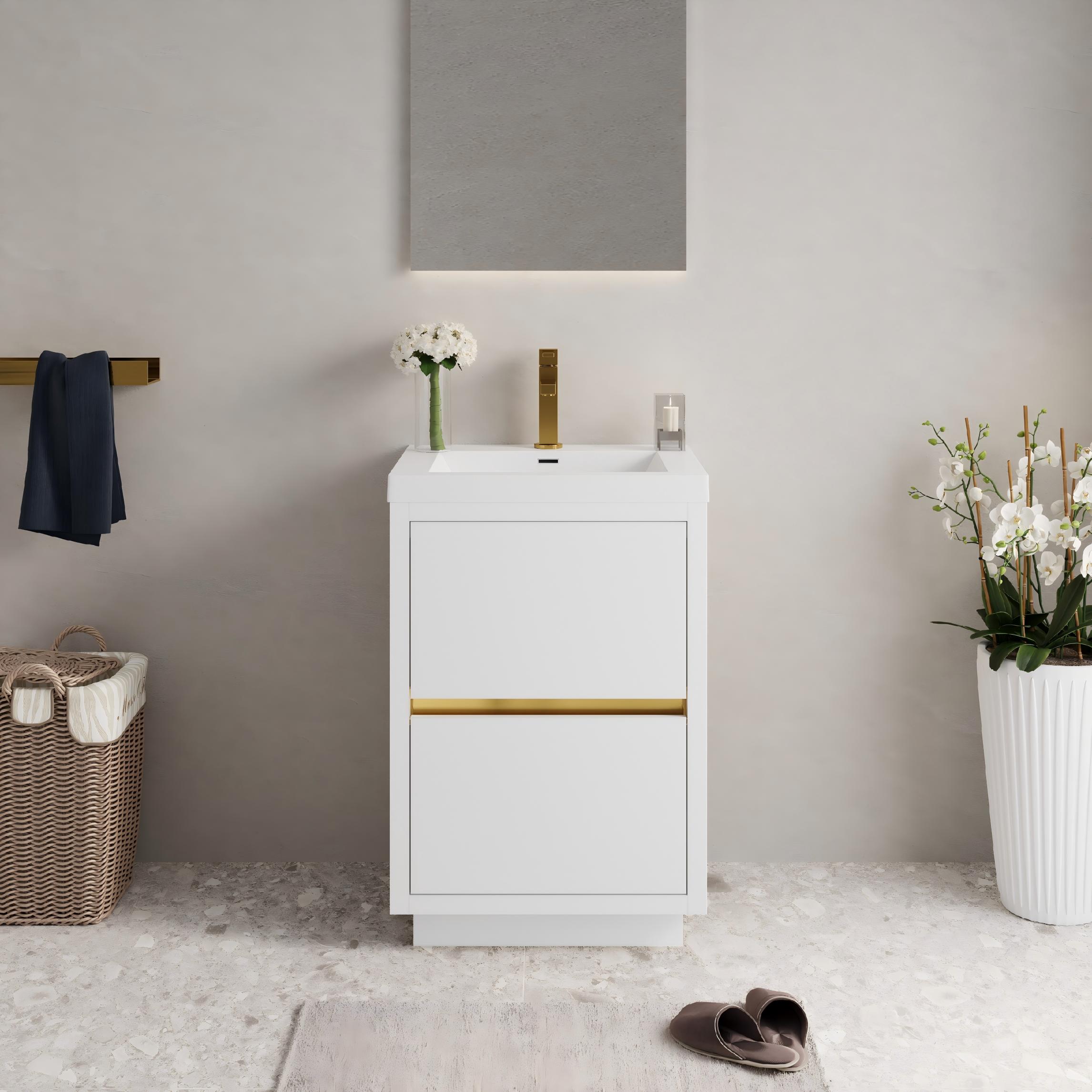 Forclover Pre-Assembled Vanity 24-in Glossy White Single Sink Bathroom ...