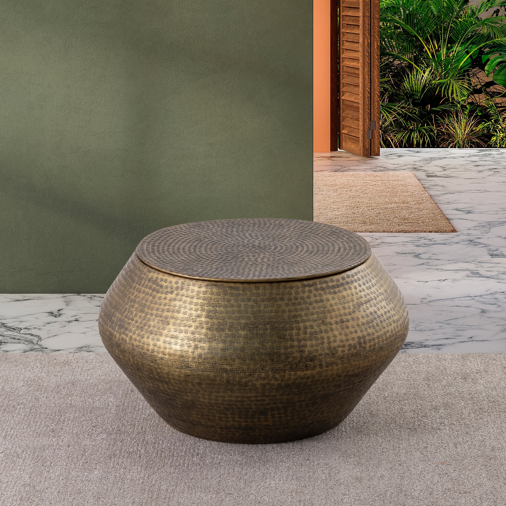 Albany Living Albany Living T5203 Drum Coffee Table With Storage-Brass ...