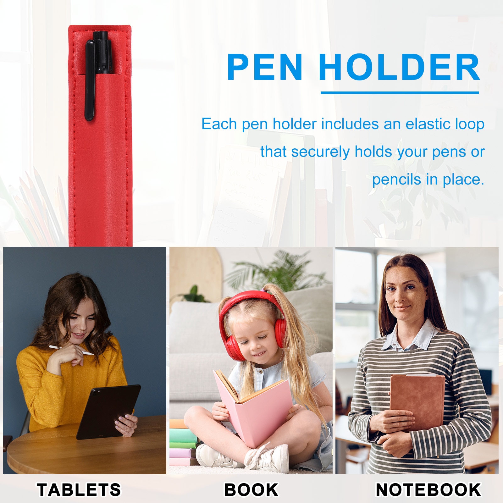 Unique Bargains 4pcs Adjustable Pen Loop Holder for Notebook PU Leather ...