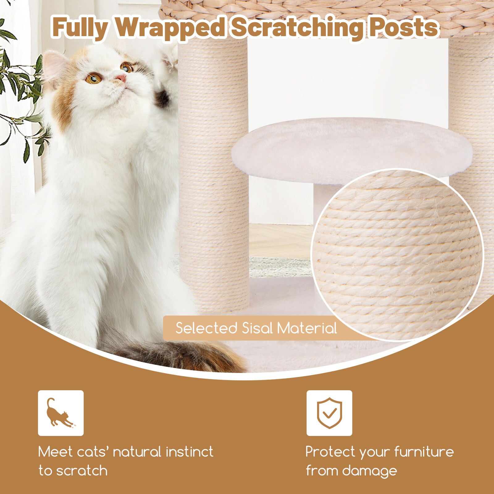 Slickblue Stylish Cat Condo 41 x 16 - Inch White and Natural Cattail ...