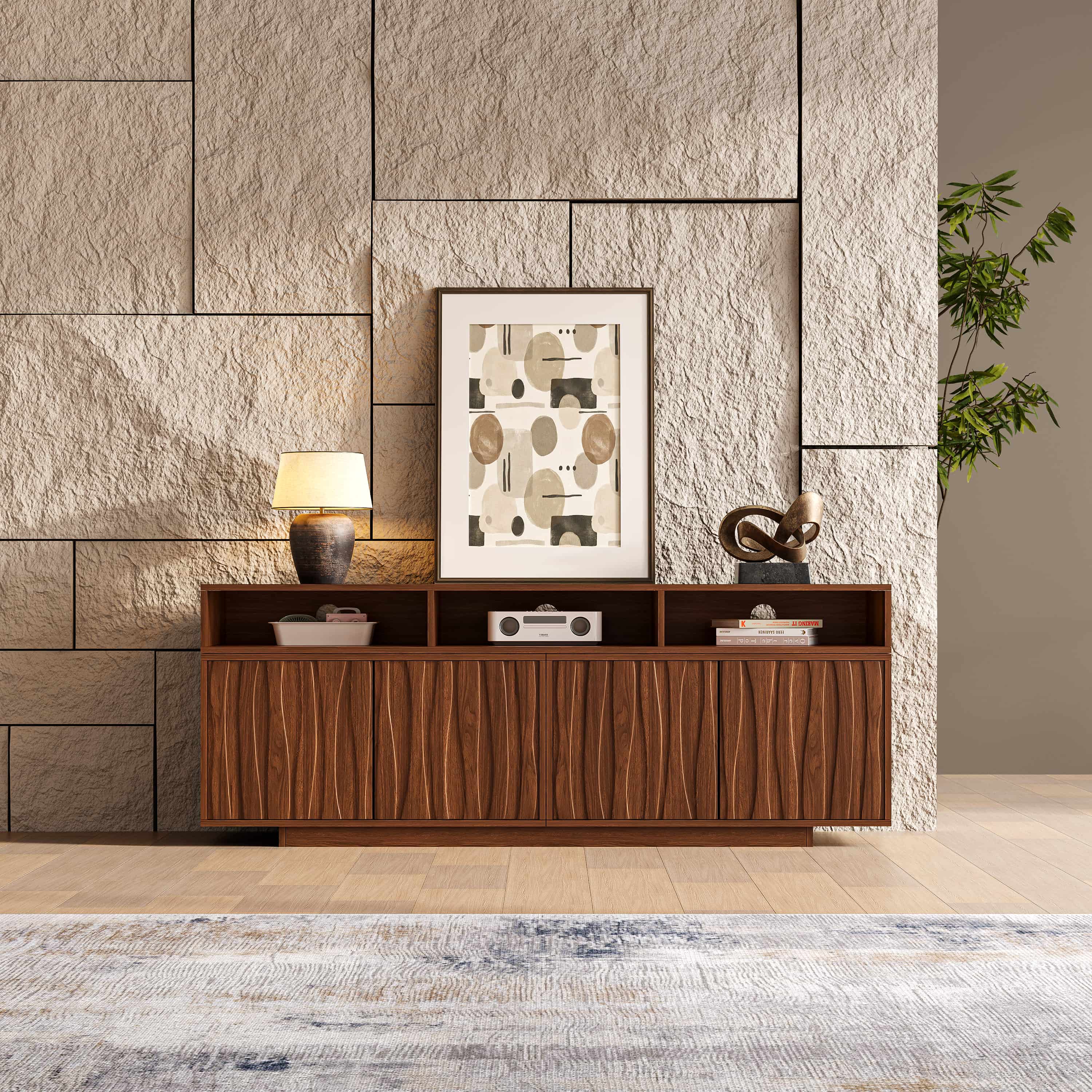 ATJafurn 62.9-98.4 inches Walnut Finish Extendable TV Stand for 70/75 ...