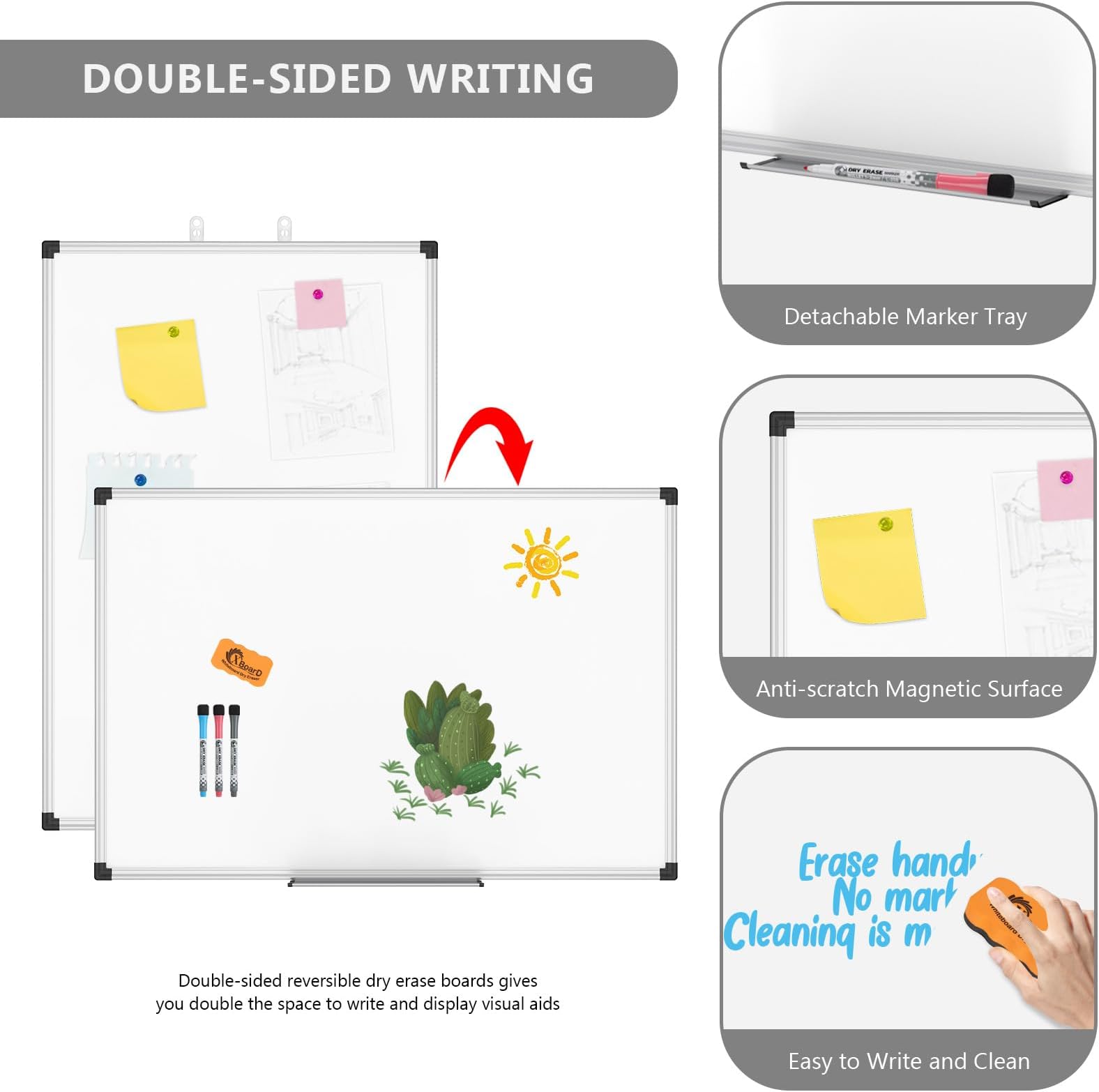 Afoxsos Magnetic Dry Erase Board 35.6 x 23.8 in Includes 1 Dry Eraser 3 ...