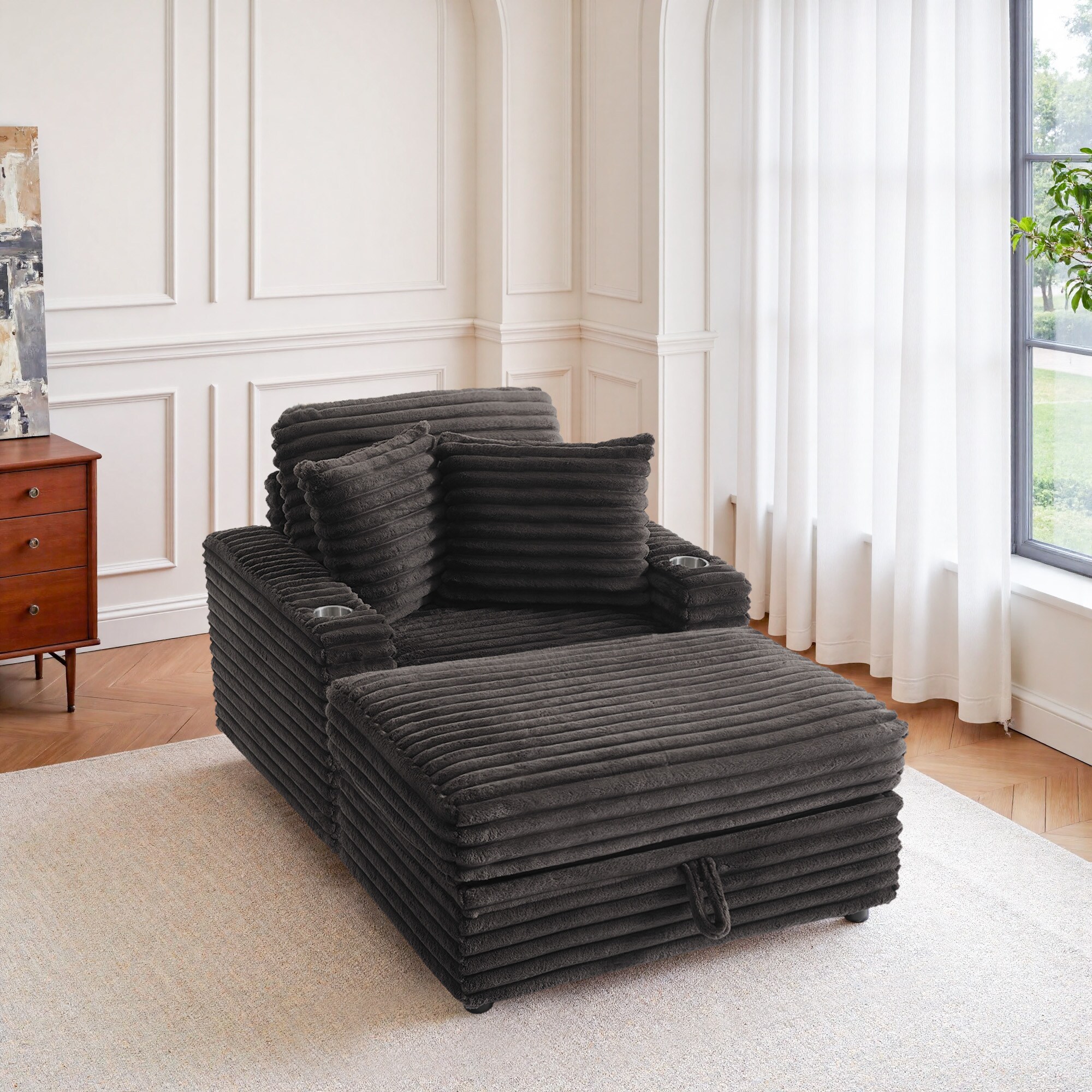 Dreamsidea Chaise Lounge Chair - Faux Fur Upholstered with Storage Cup ...