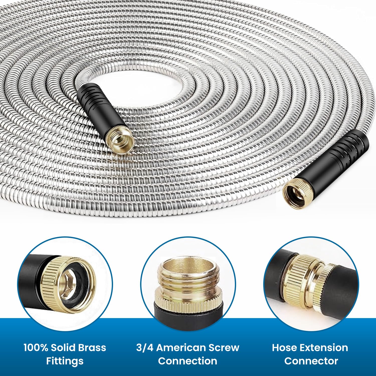 Vrbgify 1 Piece 100FT Stainless Steel Garden Hose with 10 Function ...