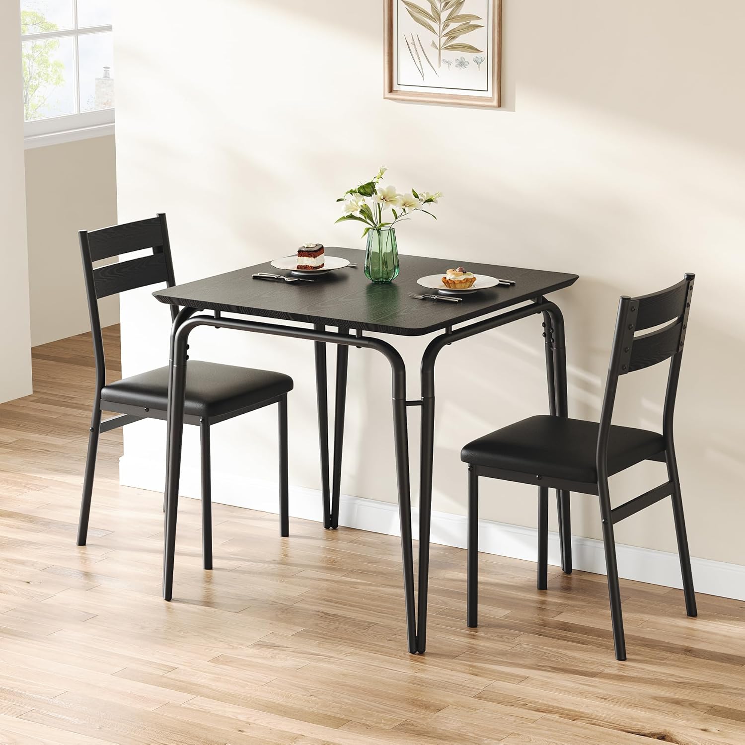 Qeetex Dining Table Set for 2 Small Dining Room Table with 2 Cozy ...