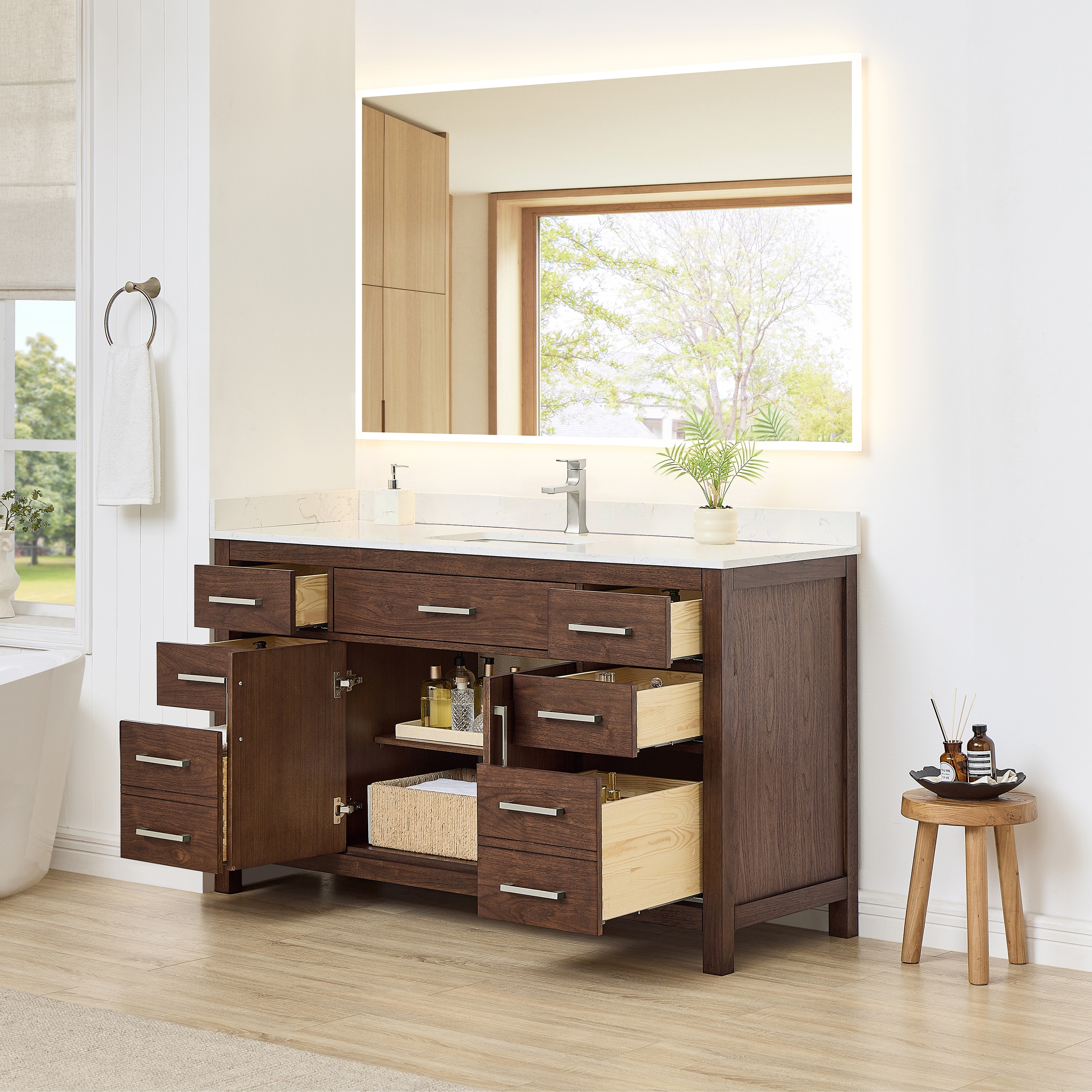 Wyndham Collection Beckett 60-in Dark Walnut with Brushed Nickel Trim ...