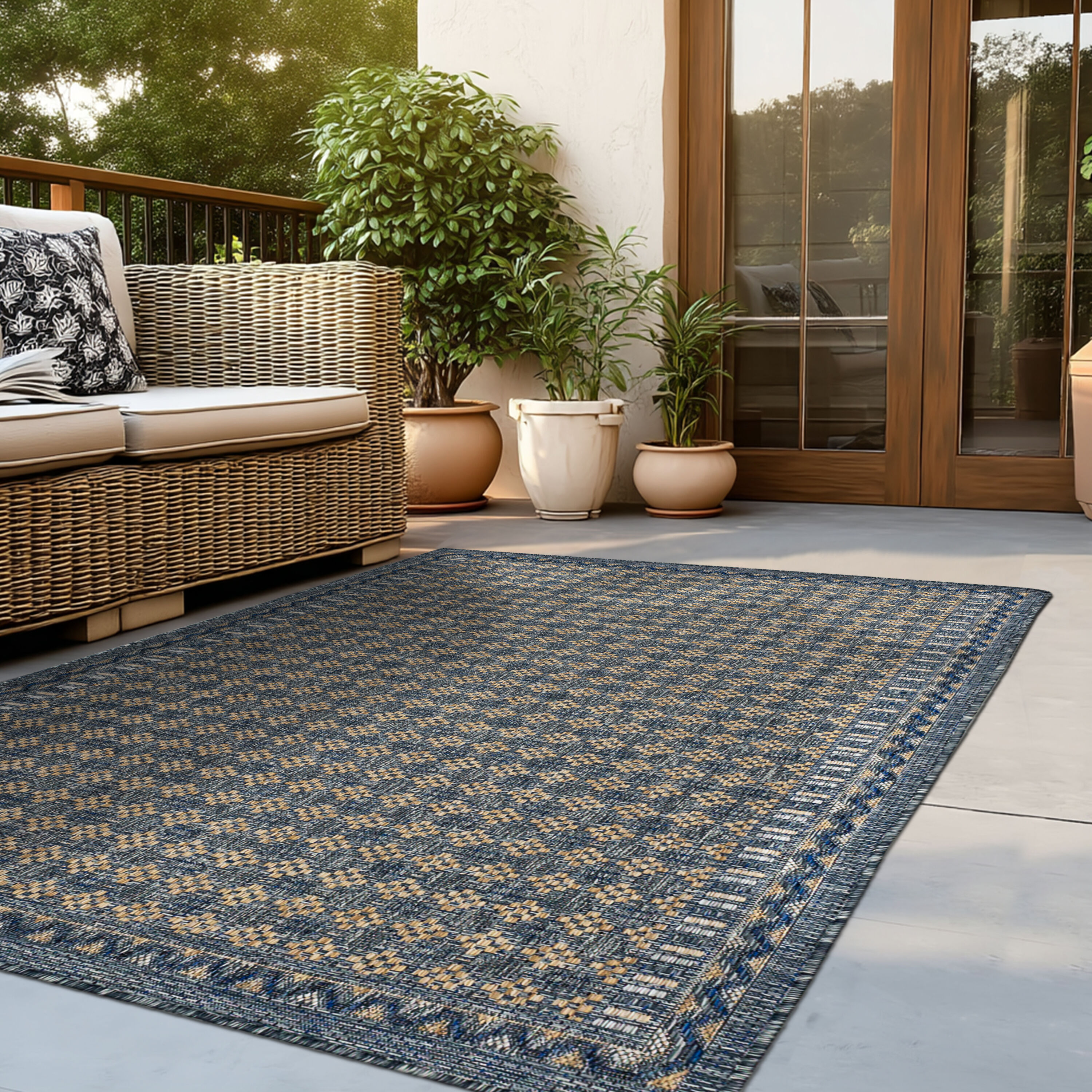 allen + roth with STAINMASTER Blue Border Tile 4 x 6 (ft) Loomed ...