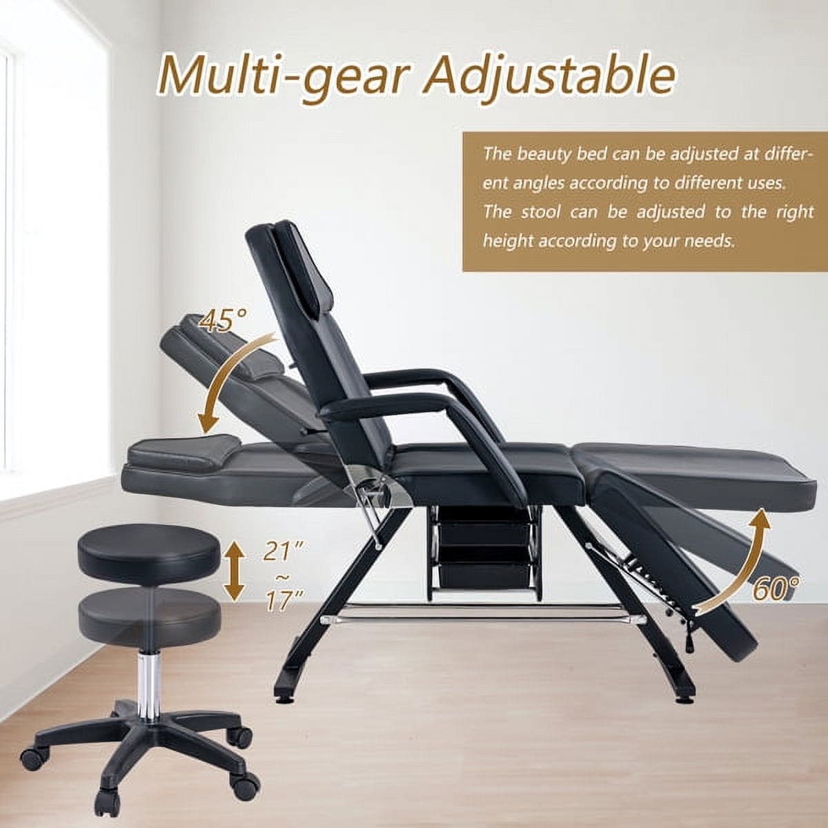 Zyerch Black Adjustable Massage Tattoo Chair with Hydraulic Stool ...