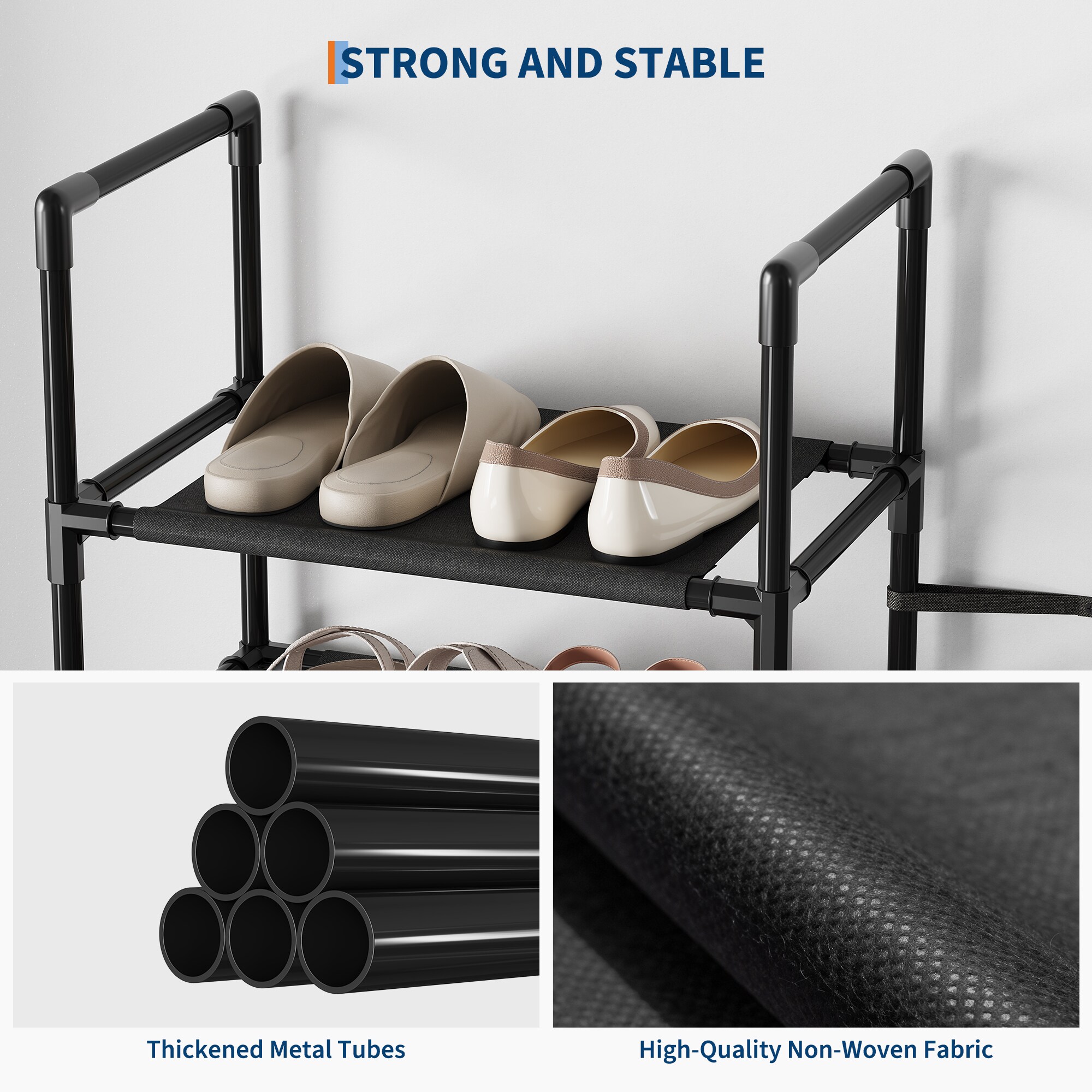 GarveeLife 10-Tier Shoe Rack Sturdy Metal Shoe Organizer with Removable ...