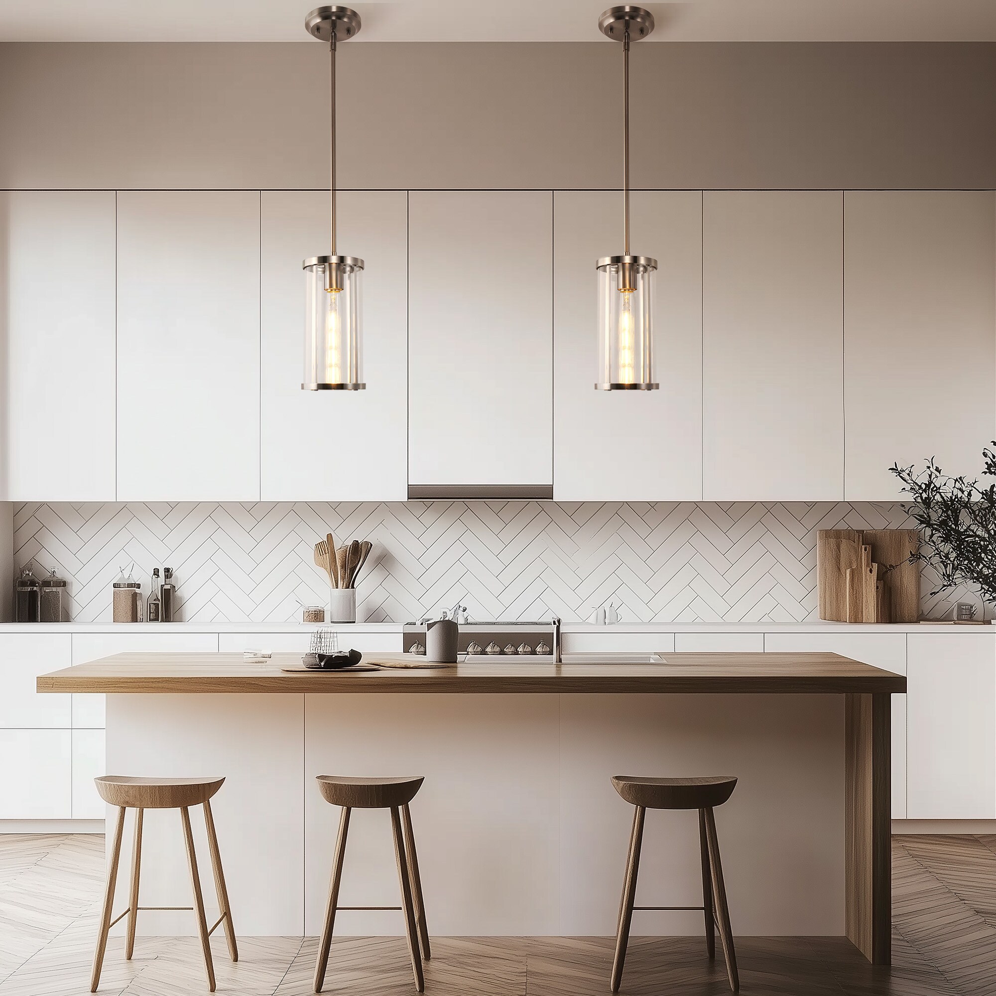 DORESshop 1 Light Nickel Pendant Light with Clear Glass Shade Modern ...