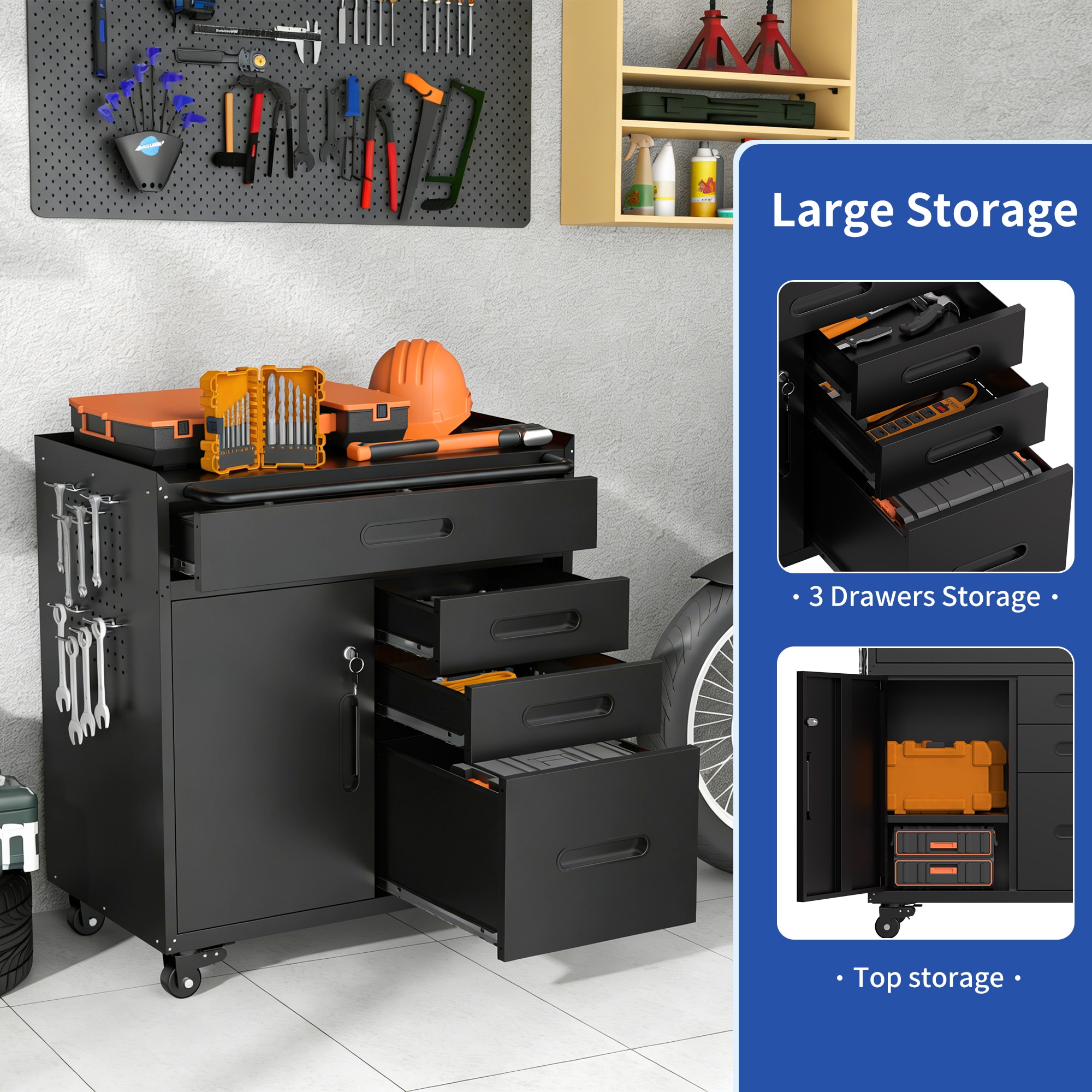 LUXEYARD 343 Mobile Tool Storage Cabinet Garage Organizer with Lockable ...