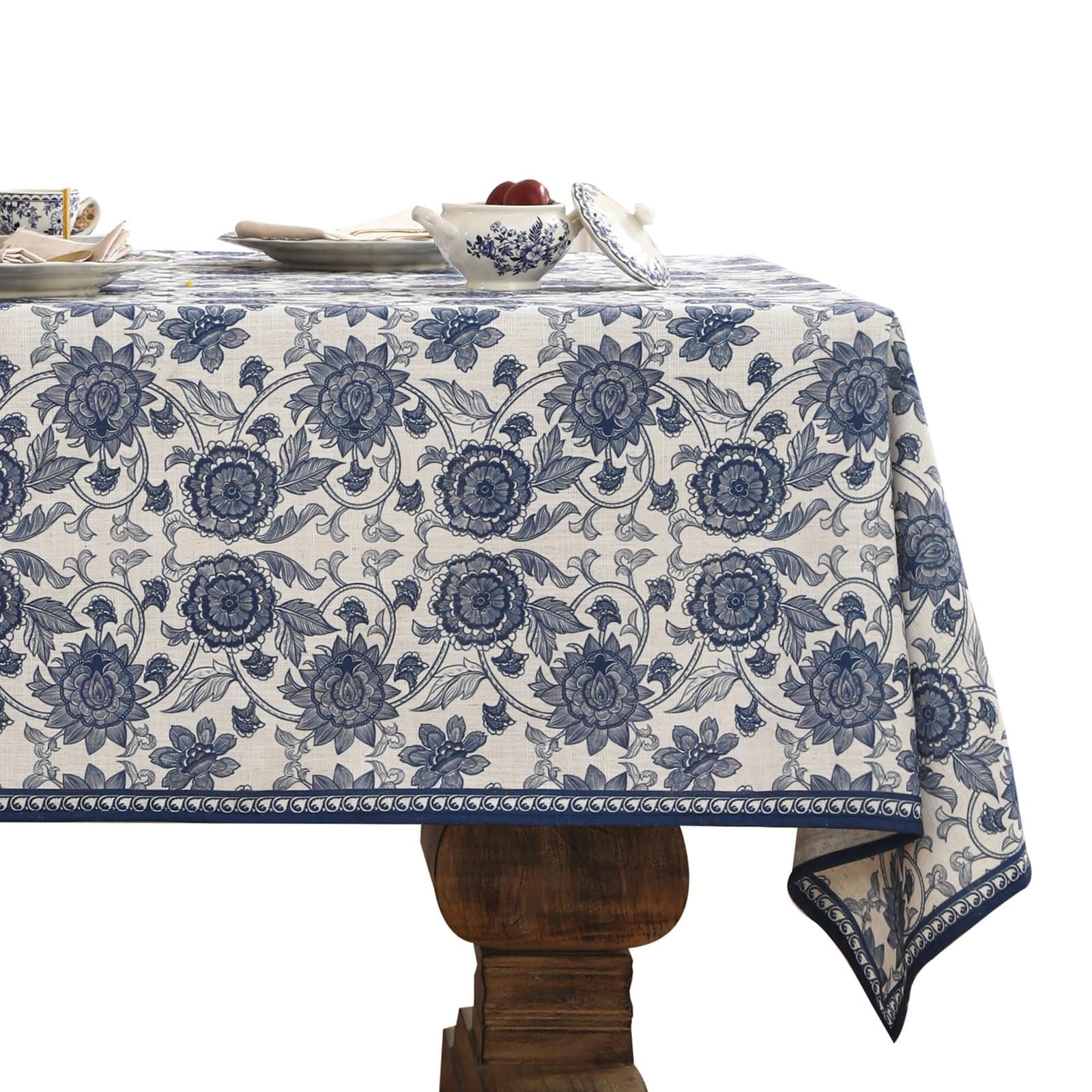 Anqtovp Blue Rectangle Tablecloth 55 x 79 Inch Linen Blend Anti Wrinkle ...