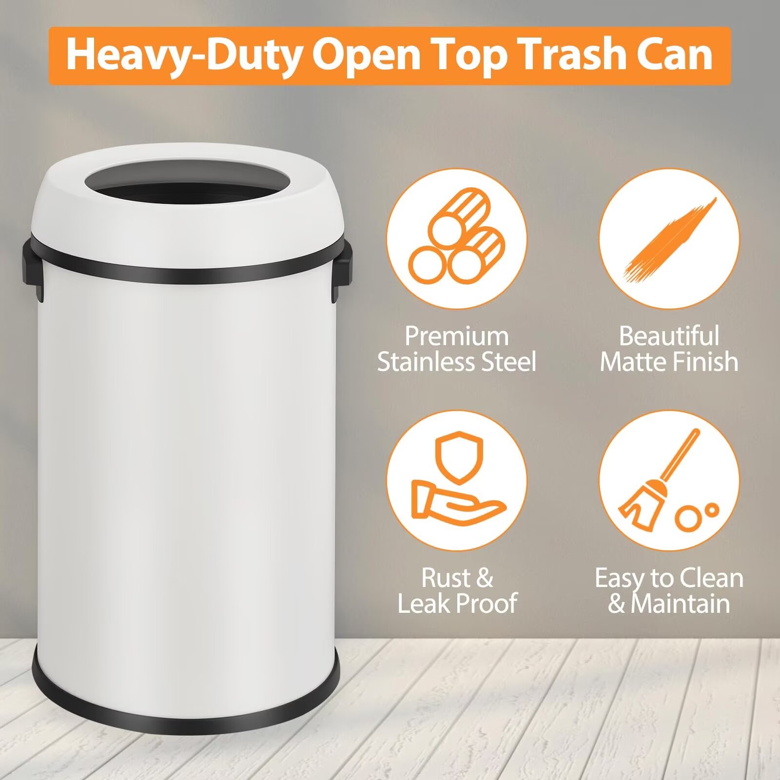 Heyward 17 Gallon Stainless Steel Open Top Trash Can Commercial Waste ...