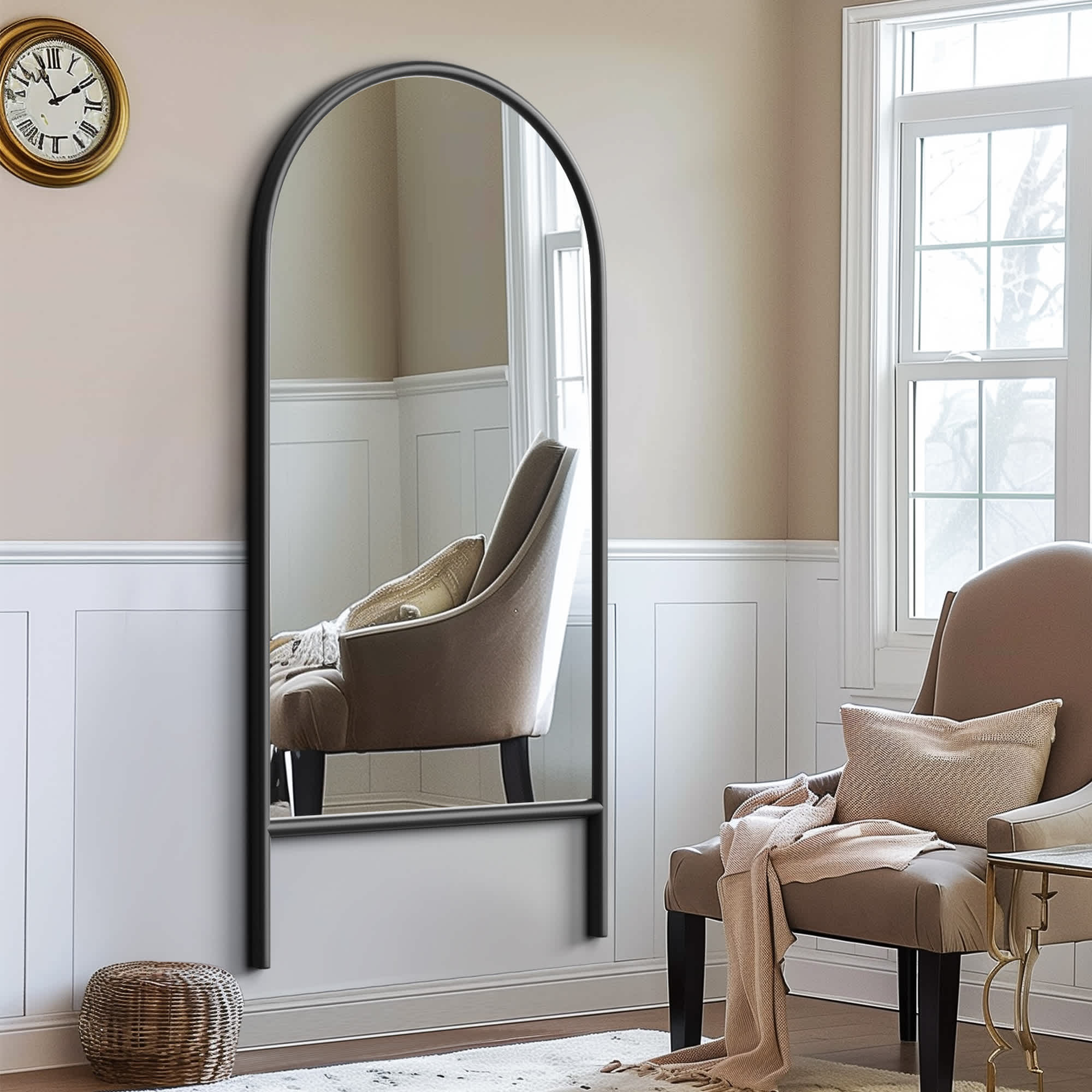Misty Moon 71x31 inch Solid Wood Ladder Arched Black Full-length Mirror ...