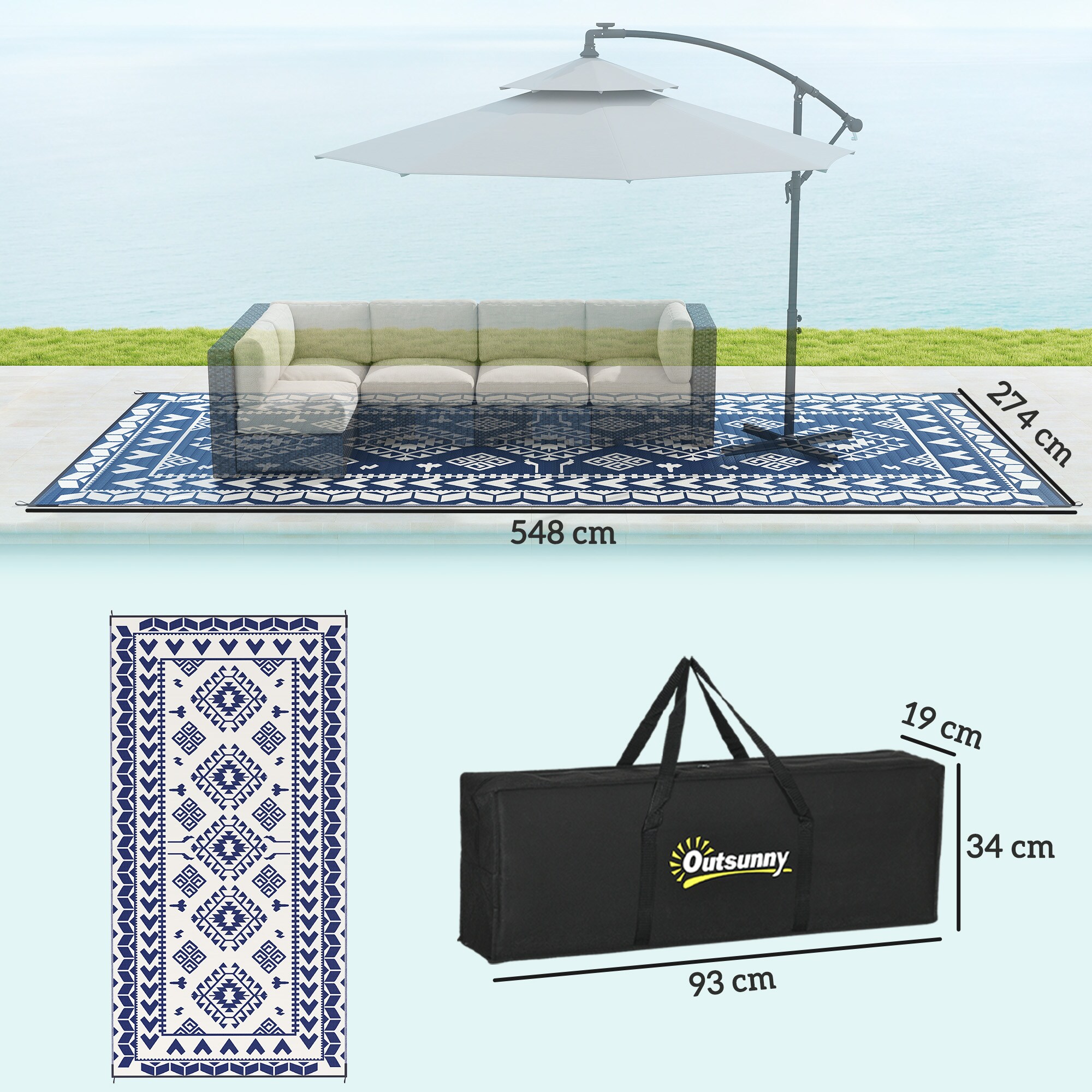 Outsunny Outdoor Patio Rug Large Camping Carpet with Carrying Bag 9' x ...