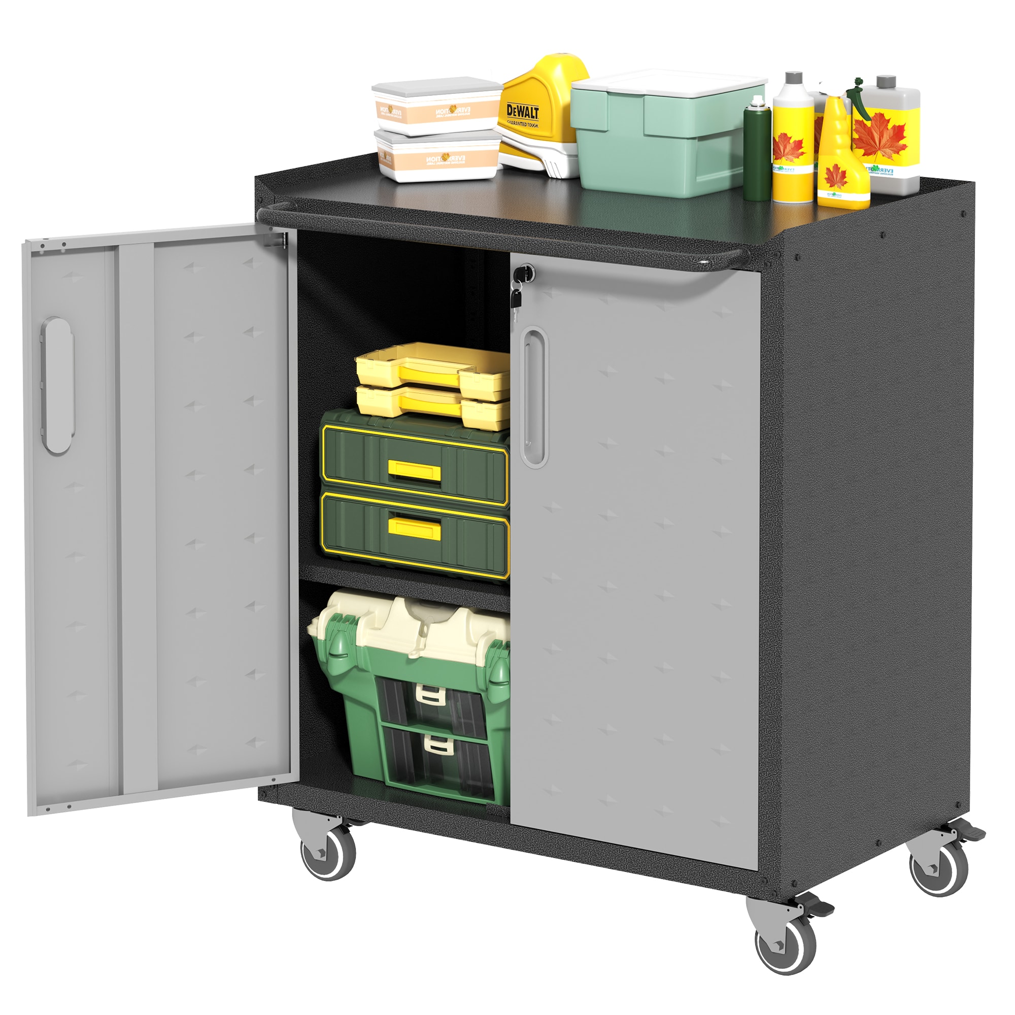 LUXEYARD Heavy-Duty Metal Garage Storage Cabinet with Wheels Sturdy and ...