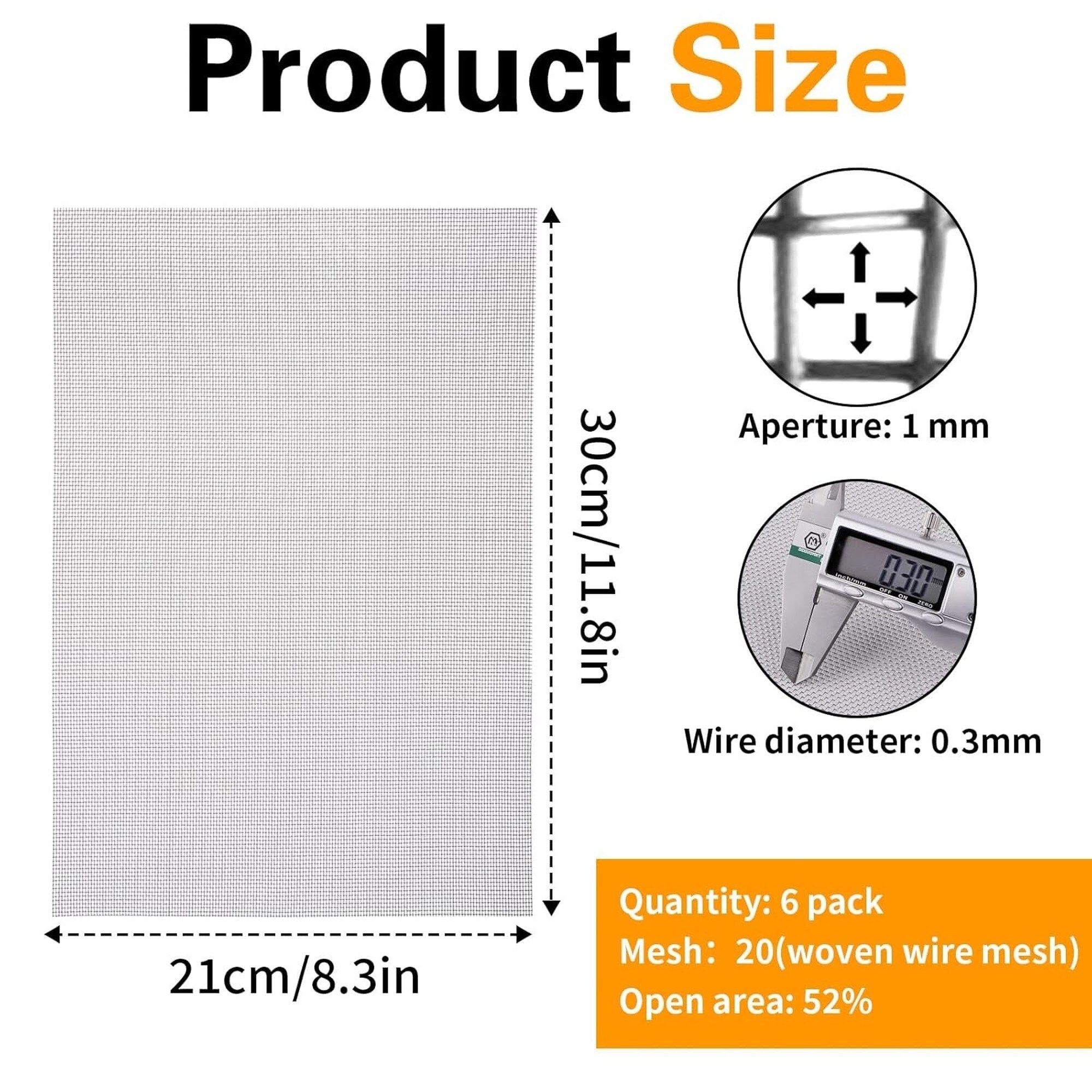 Numhew 11.8in x 8.2in 6-Pack 20-Mesh Silver Rectangular Wire Mesh ...